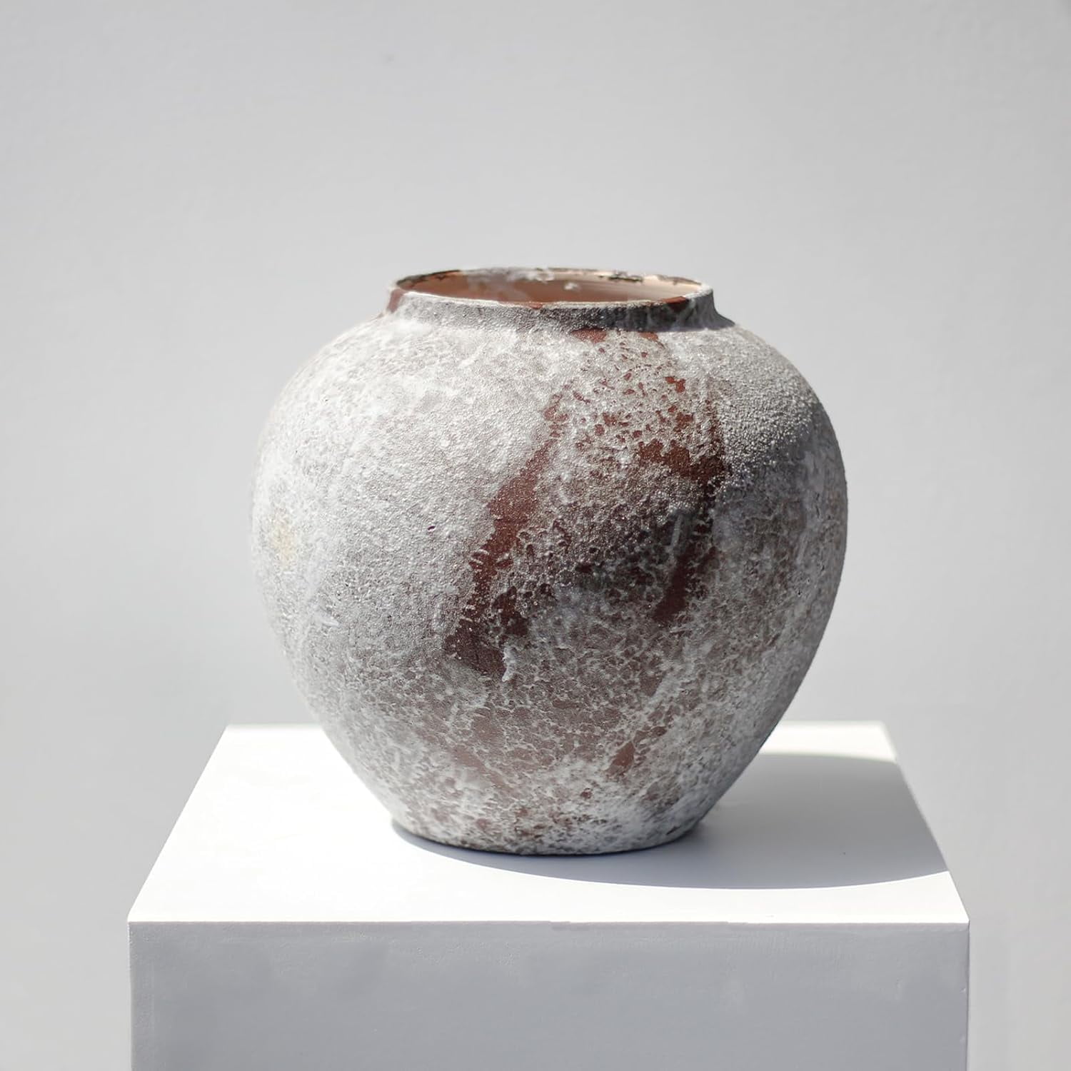White Ceramic Round Rustic Farmhouse Vase,Latte Bubble Finish,7.8 in ...