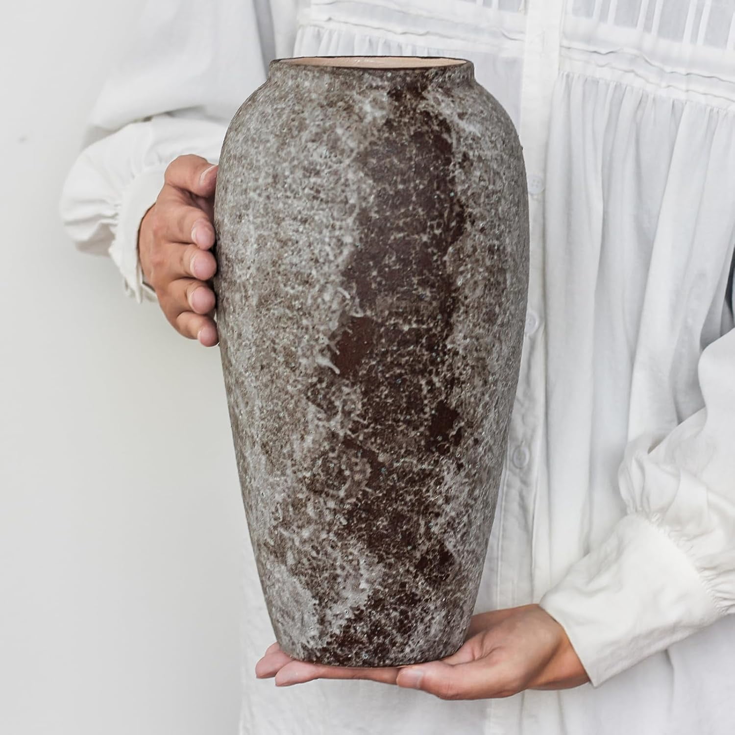 White Ceramic Round Rustic Farmhouse Vase,Latte Bubble Finish,7.8 in ...