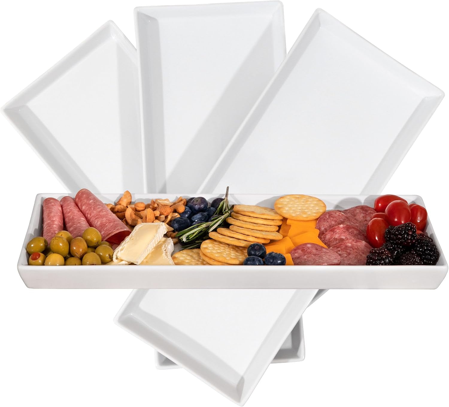 White Ceramic Serving Platters (14 x 6 Inch Rectangle Plates) Serving ...