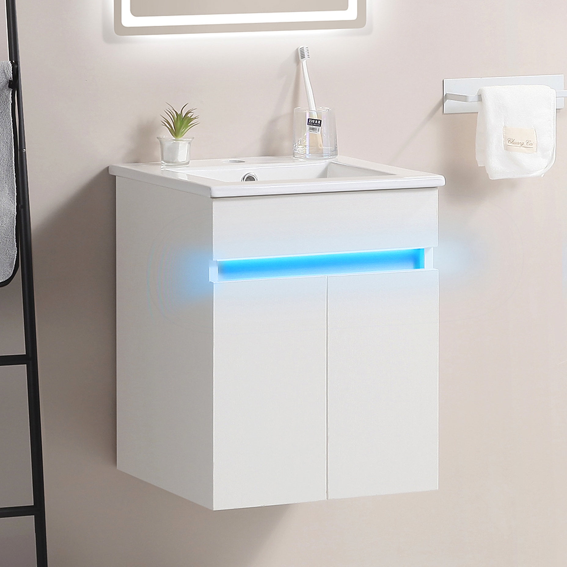 White Ceramic Sink Vanity | Water - Resistant Finish & Overflow Hole ...