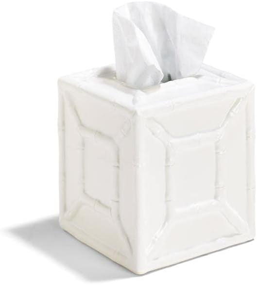 "White Ceramic Tissue Box Cover - Faux Bamboo Square Holder for ...