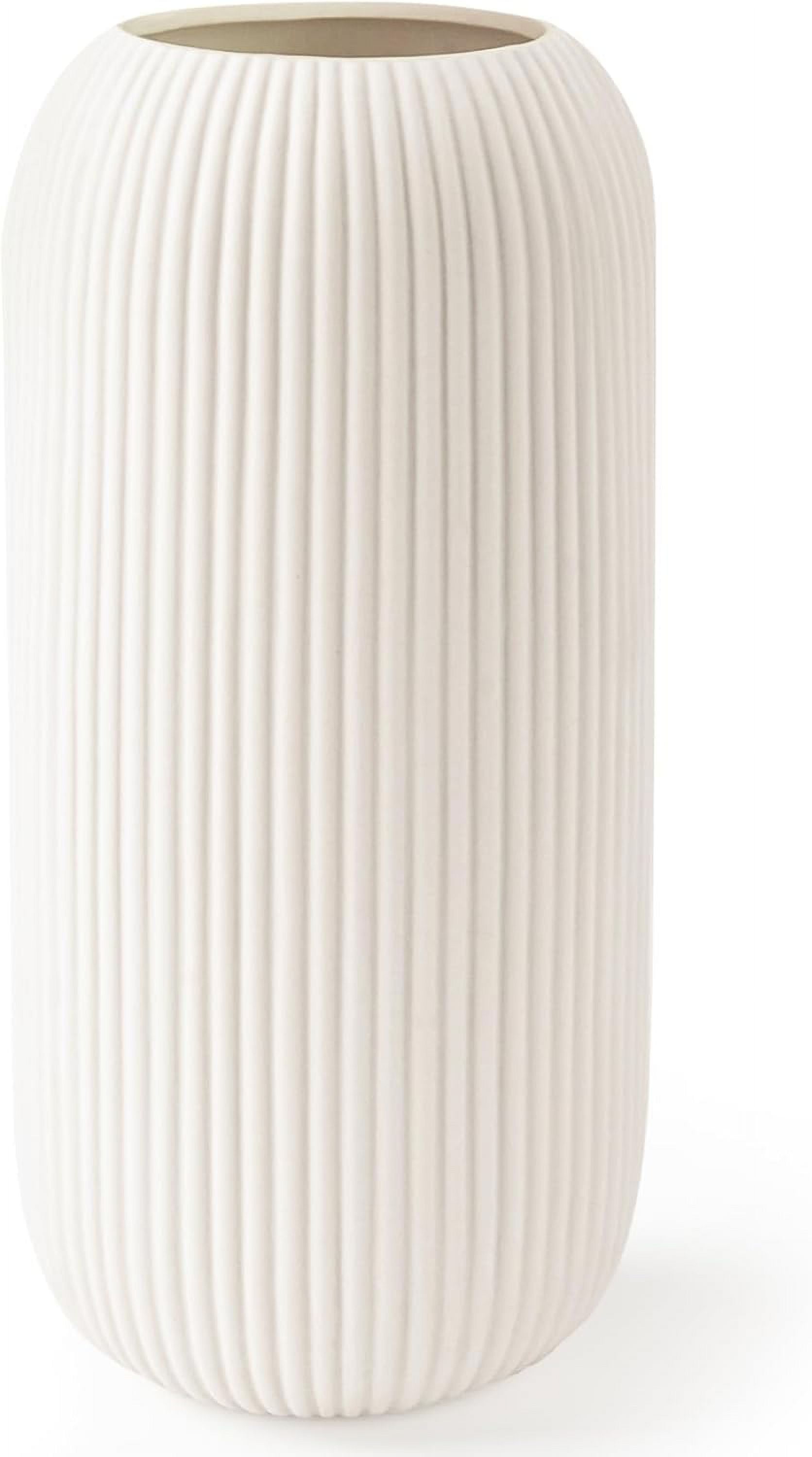 White Ceramic Vase for Flowers, 8 INCH Modern Small Ribbed Textured ...