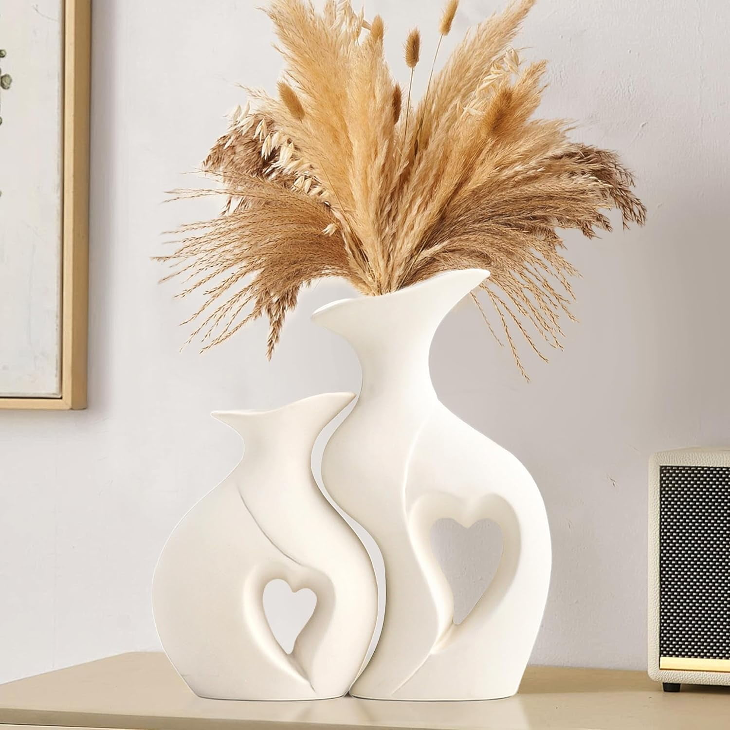 White Ceramic Vase Set of 2 for Home Decor,Minimalist Nordic Boho Vase ...