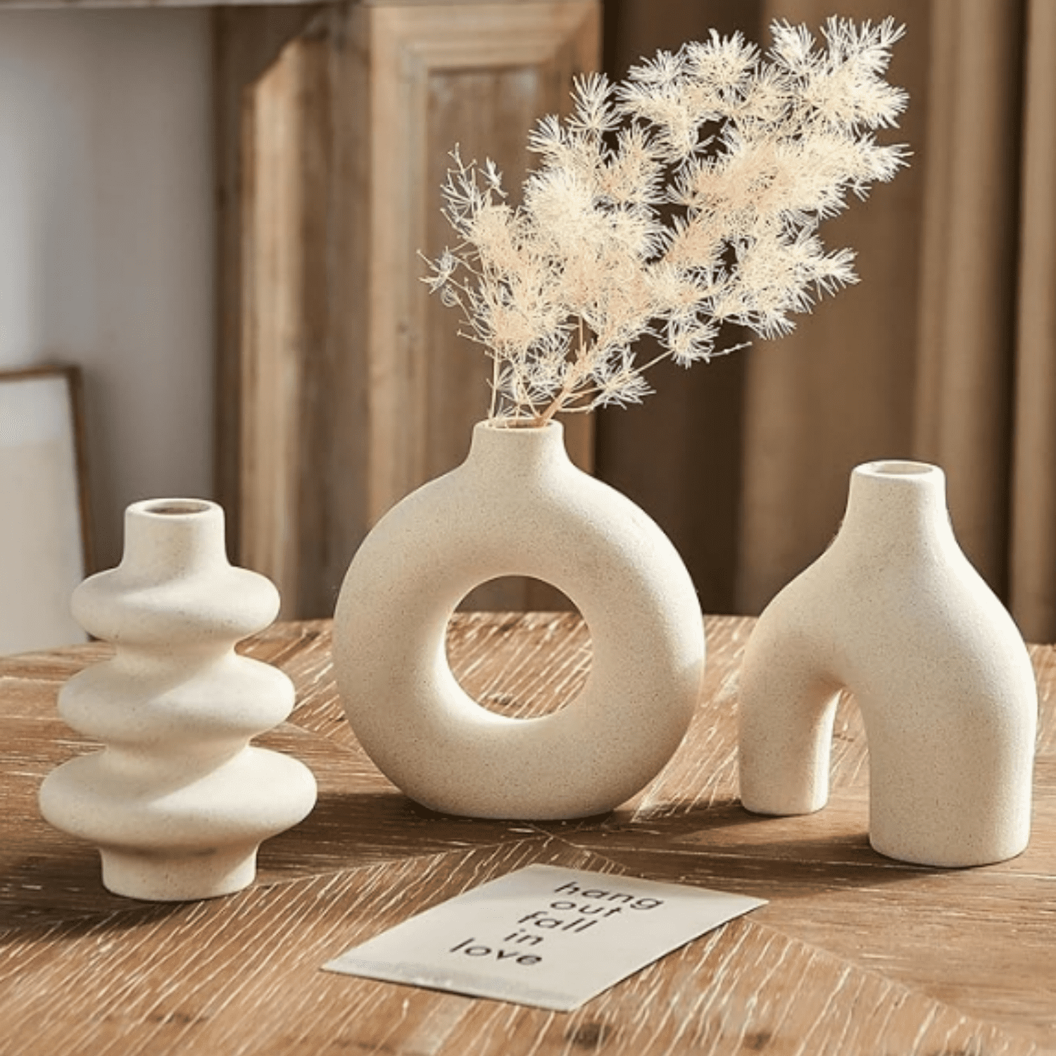 White Ceramic Vase Set of 3, Modern Boho Vases for Home Decor, Small ...
