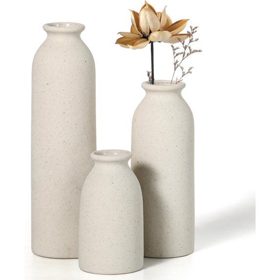 White Ceramic Vase Set - 4 Small Unique Flower Vases for Centerpieces ...