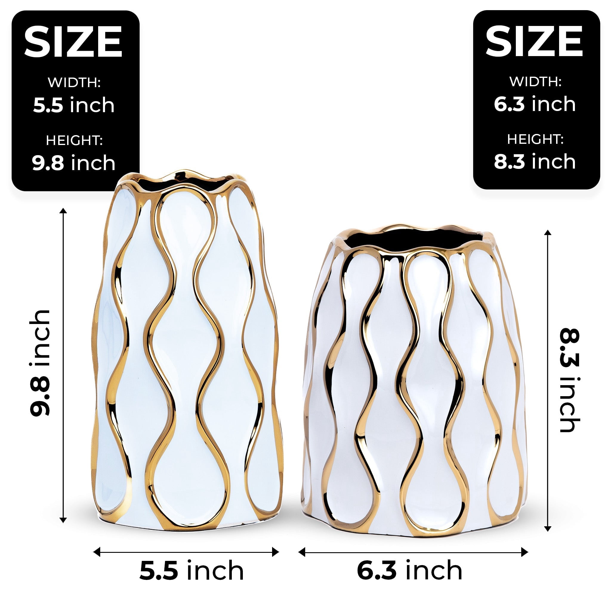White Ceramic Vase with Golden Trim, Countertop Decor, Flower Vase, Bud ...