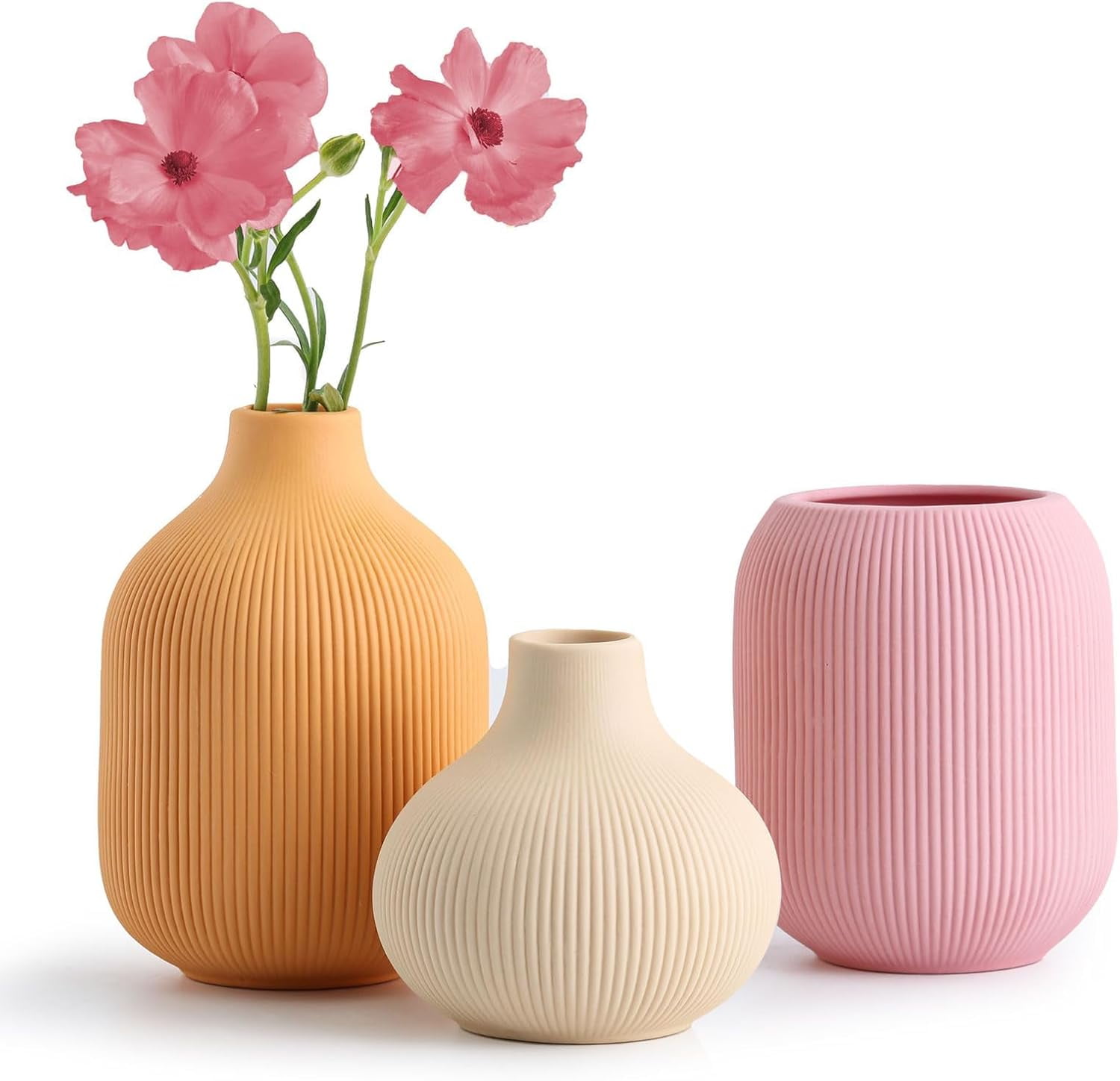 White Ceramic Vases for Decor, Modern Minimalist Decorative Vase Set of ...