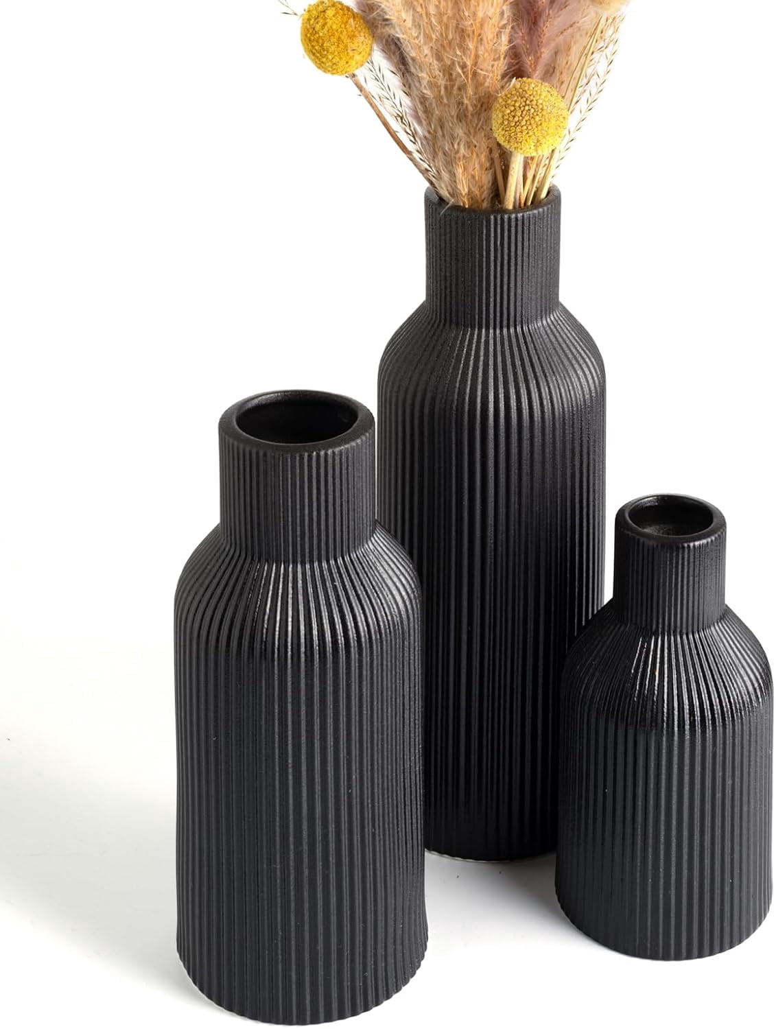 White Ceramic Vases Set of 3,Farmhouse Decor, Home Decor, Pampas Grass ...