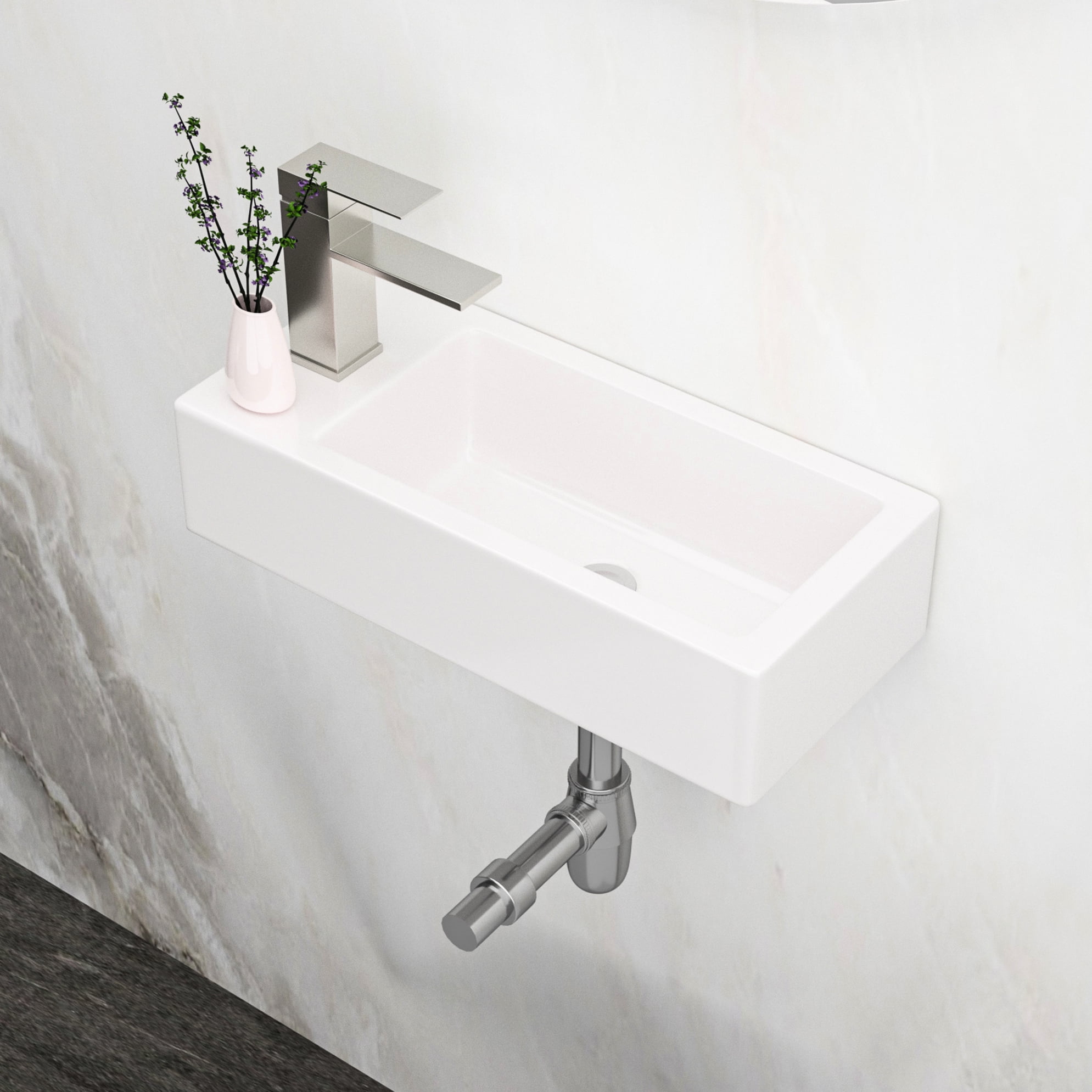 White Ceramic Wall Mount Bathroom Sink - 14.43x7.18 Inch Rectangular ...