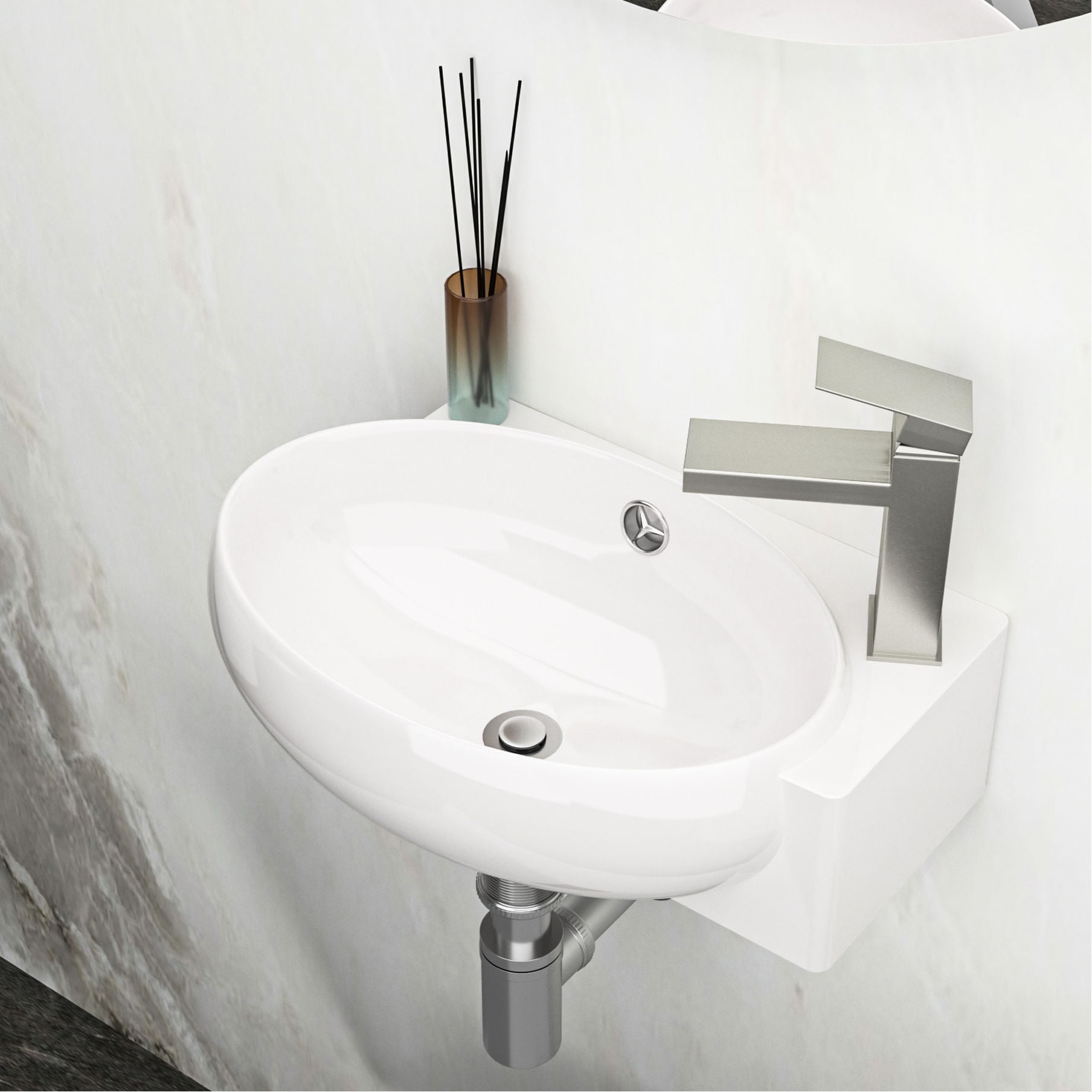 White Ceramic Wall Sink - Acid Resistance - Bathroom Use - Modern ...