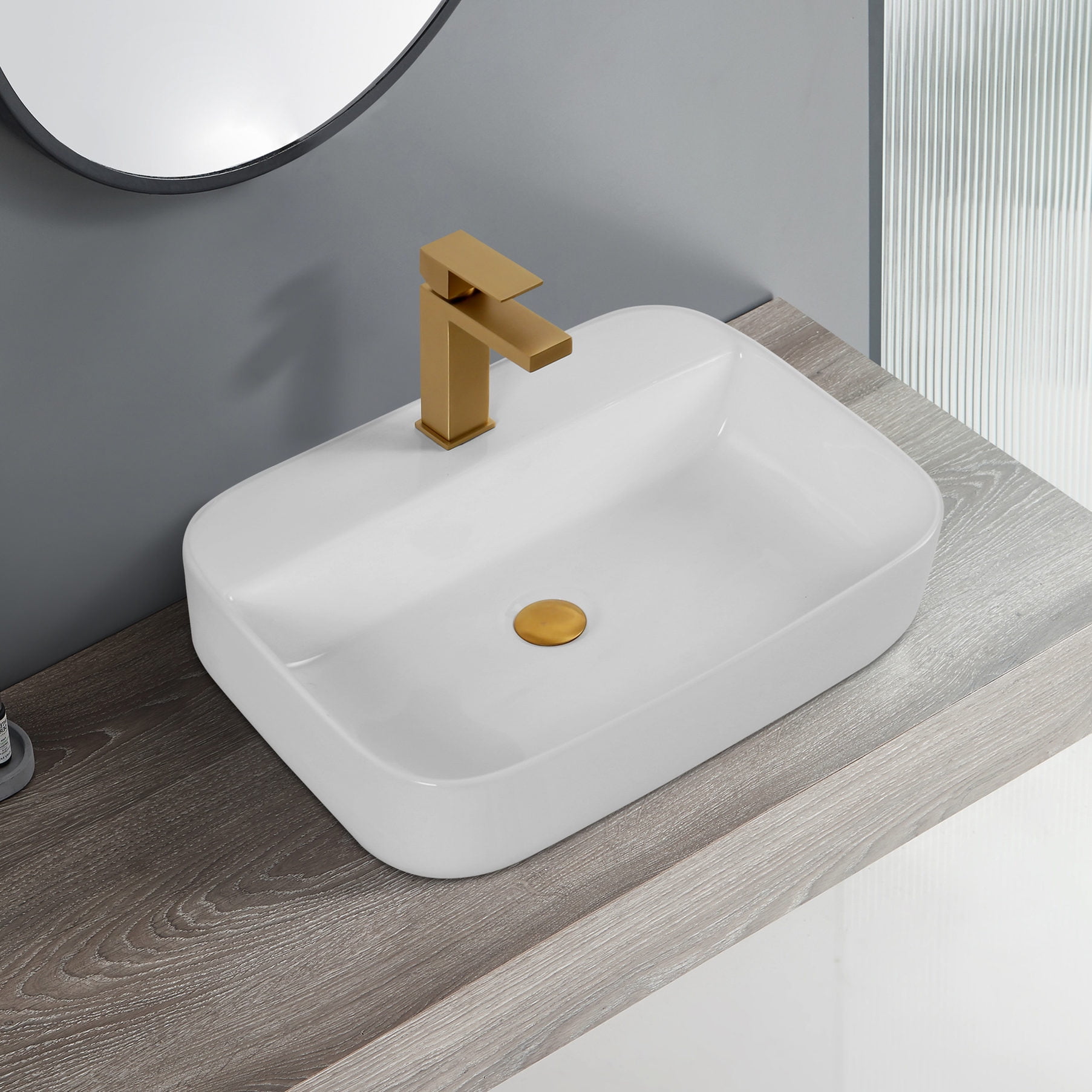 White Ceramic Wash Basin - Contemporary Aesthetic - Bathroom Countertop ...