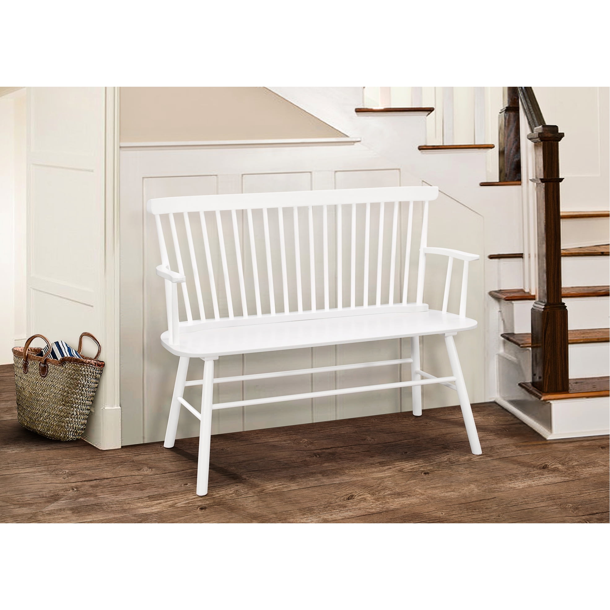 White Chair With Spindle Back And Arm Rest, Wood Material For Living ...