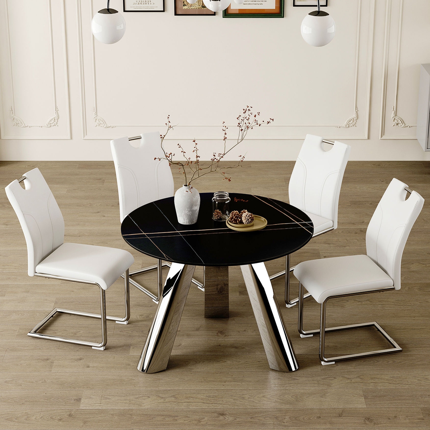 White Chairs with High - Resilience Cushions - 4 - Person Seating ...