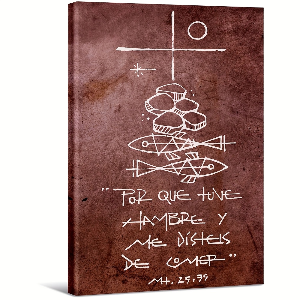 White Chalk Drawing With Religious Symbols Large Wooden Framed Wall Art ...