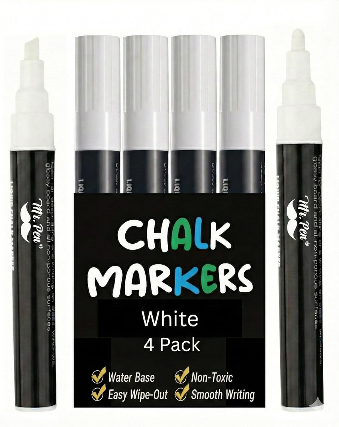 White Chalk Markers for Blackboard, 4 Pack, Reversible Tip, White ...