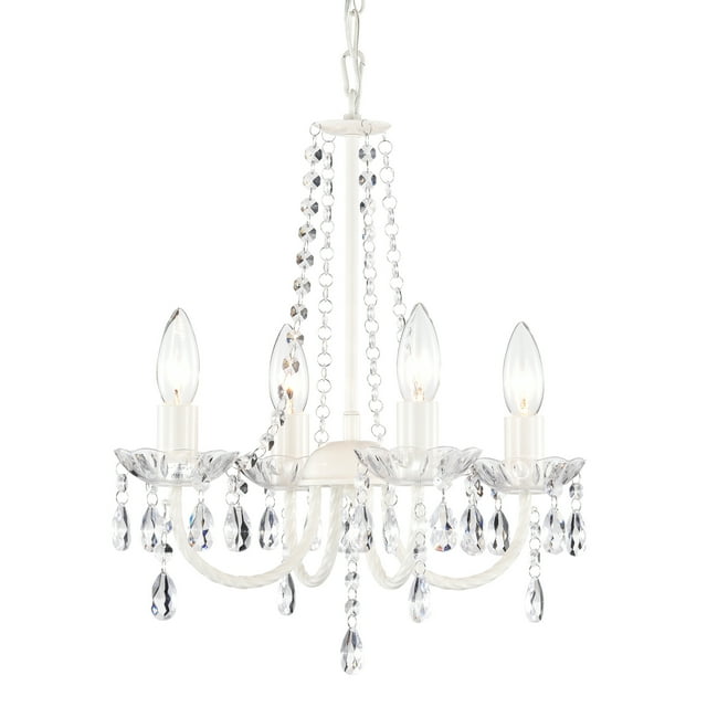 White 4-Light Mini Crystal Chandelier, Acrylic Bedroom Light Fixture ...