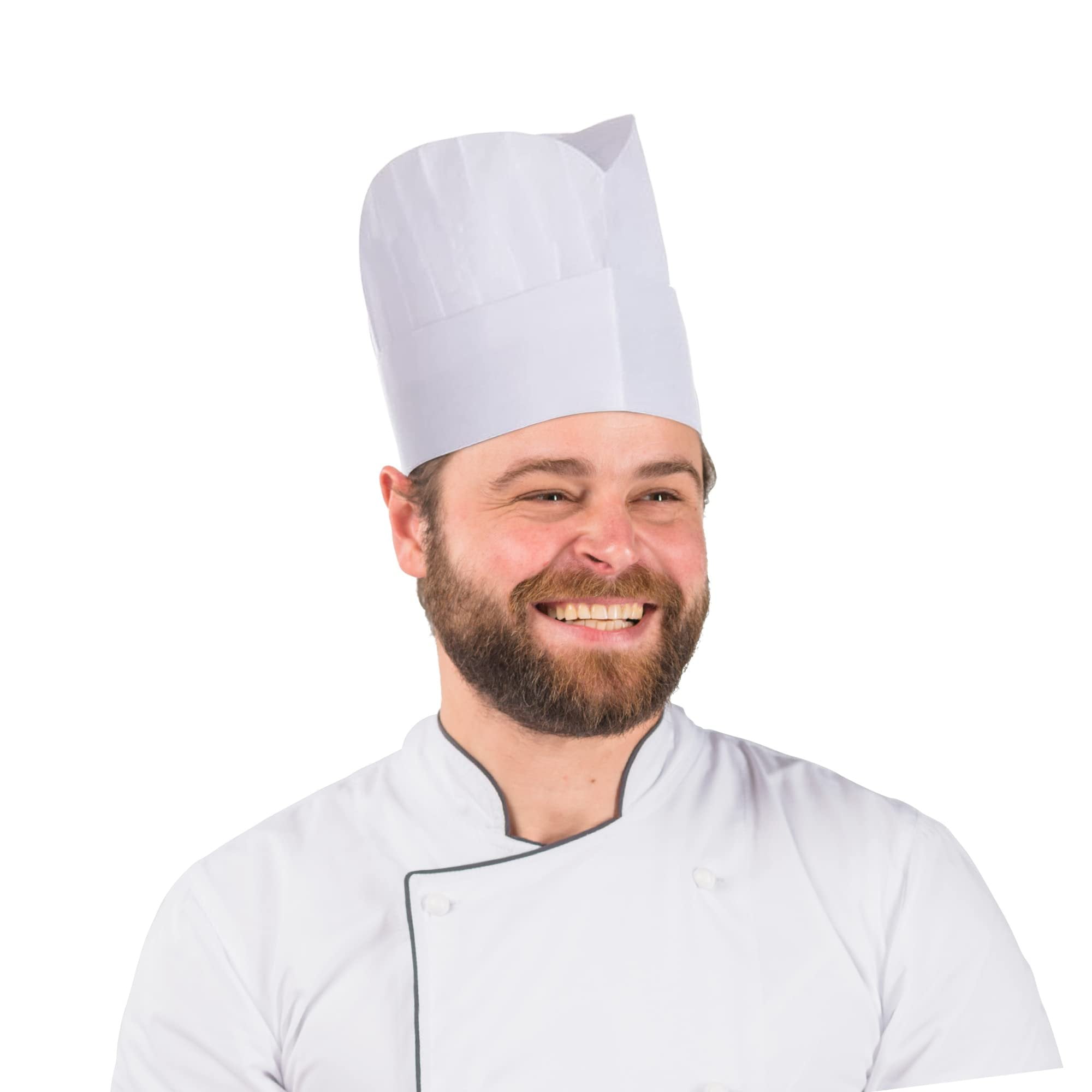 White Pleated Chef Hats, 9 in Tall European Style Viscose, 50 Count ...