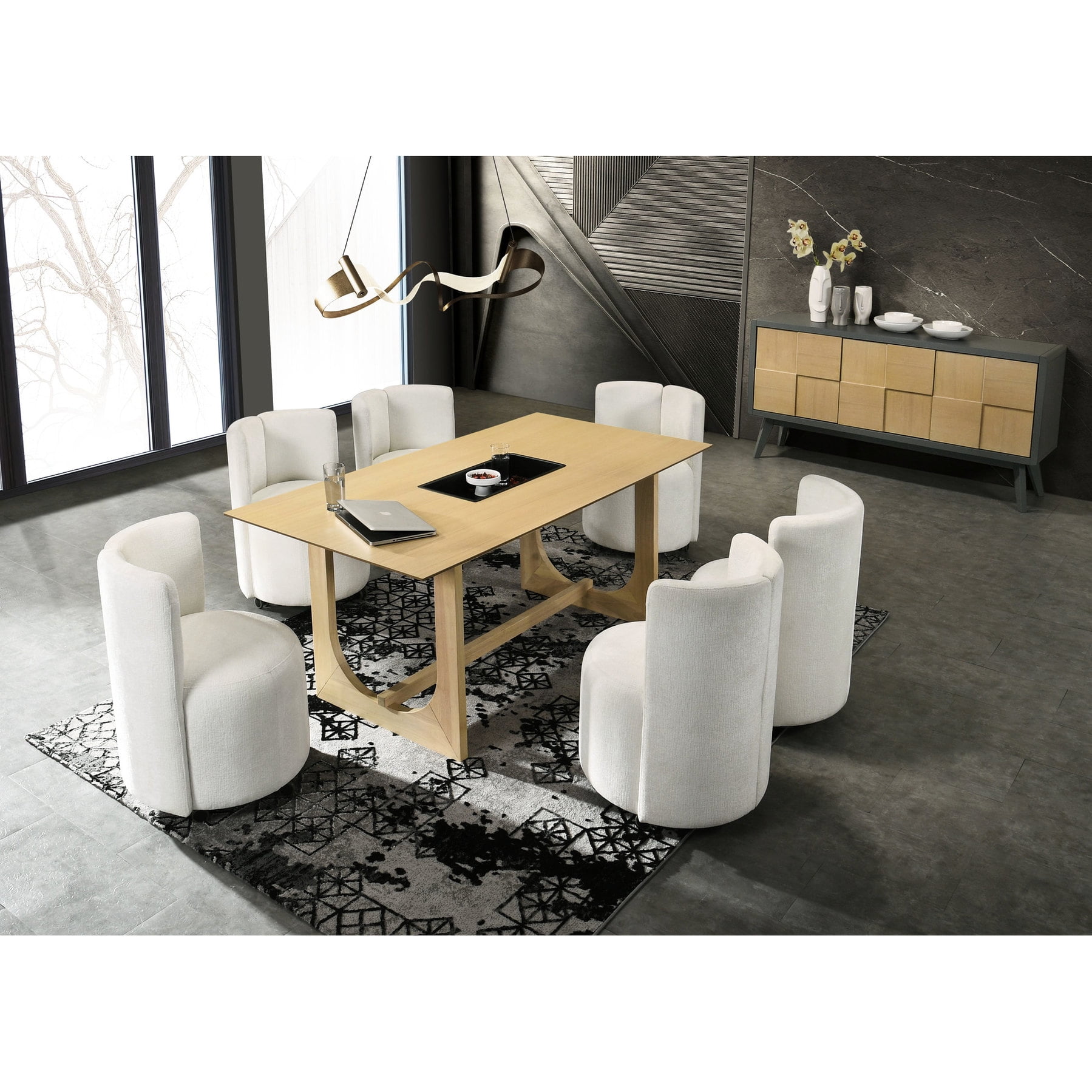 White & Chenille, 8 - piece - KD Legs Server - In Dining Room - Good ...