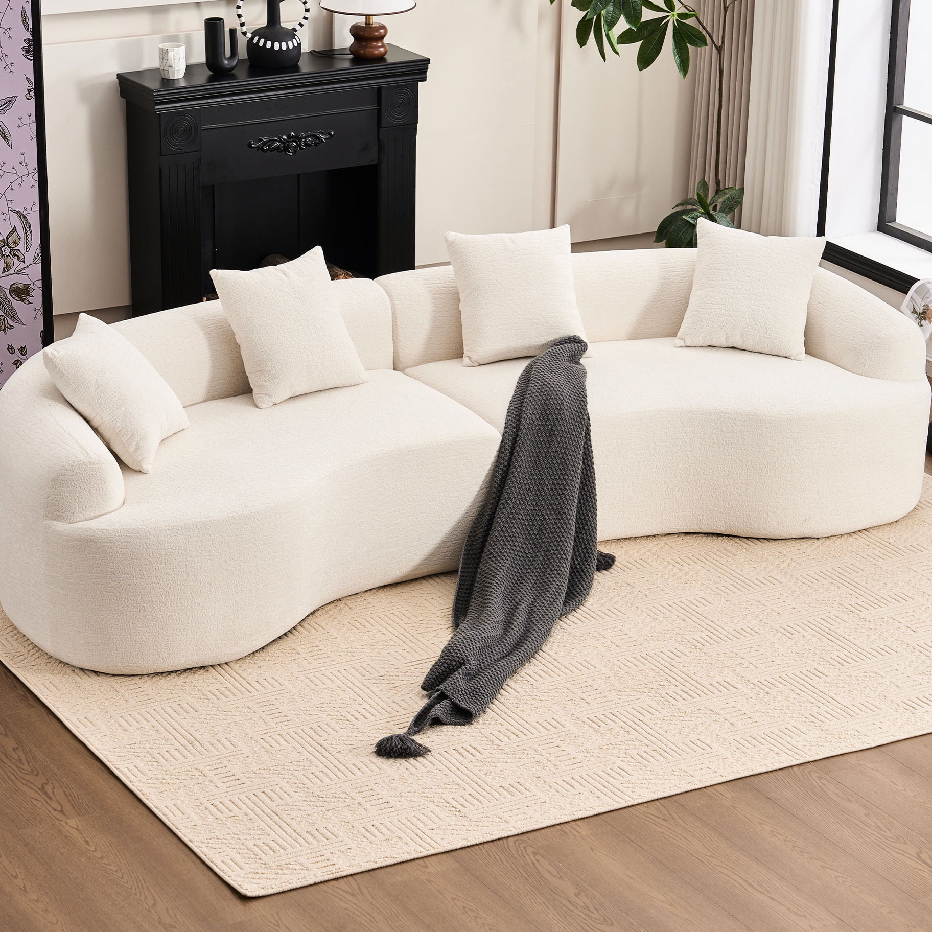 White, Chenille - Covered - Sleeper Sectional Feature - Small Apartment ...