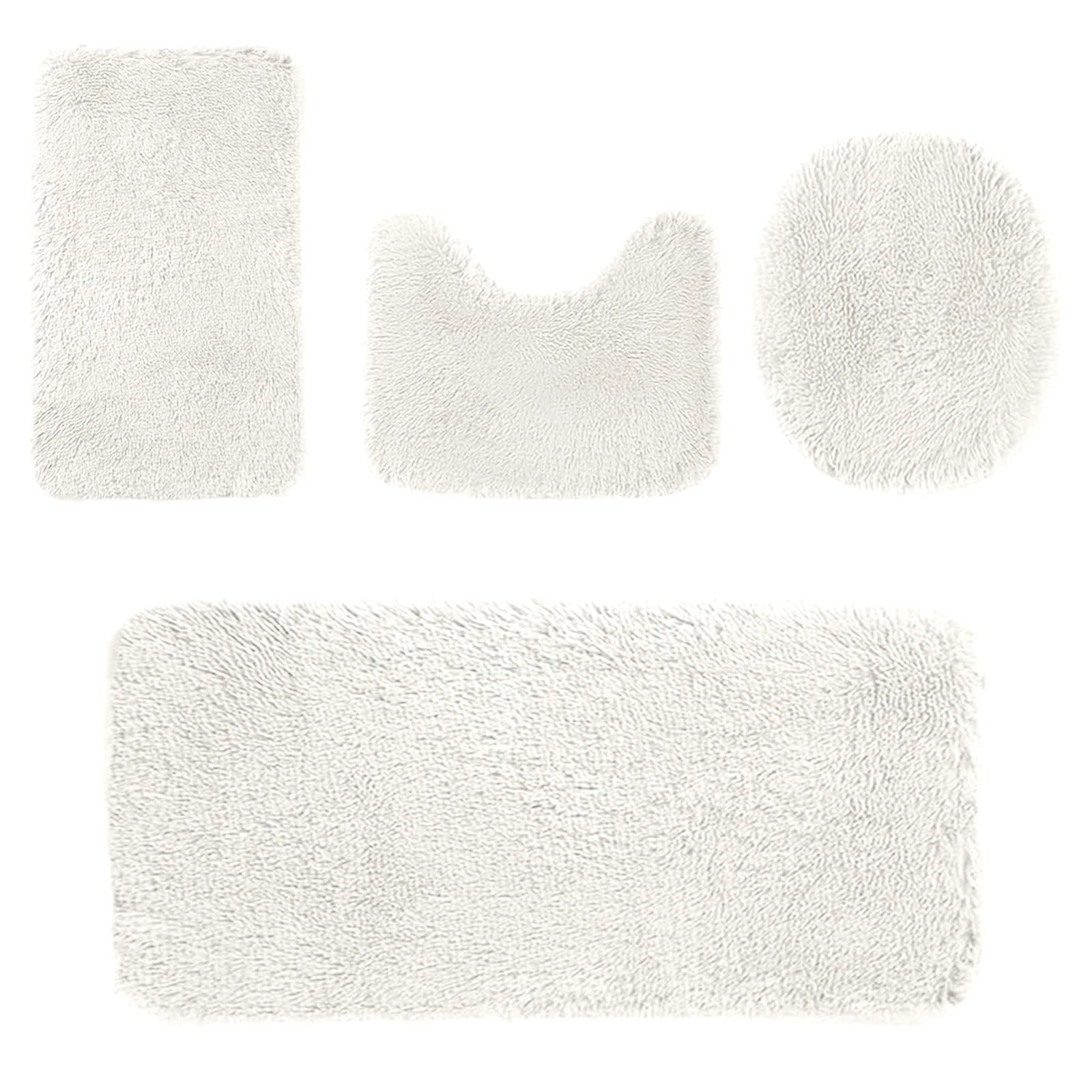 White Chenille Non Slip Bath Mats for Bathroom 4-Piece Bathroom Rug Set ...