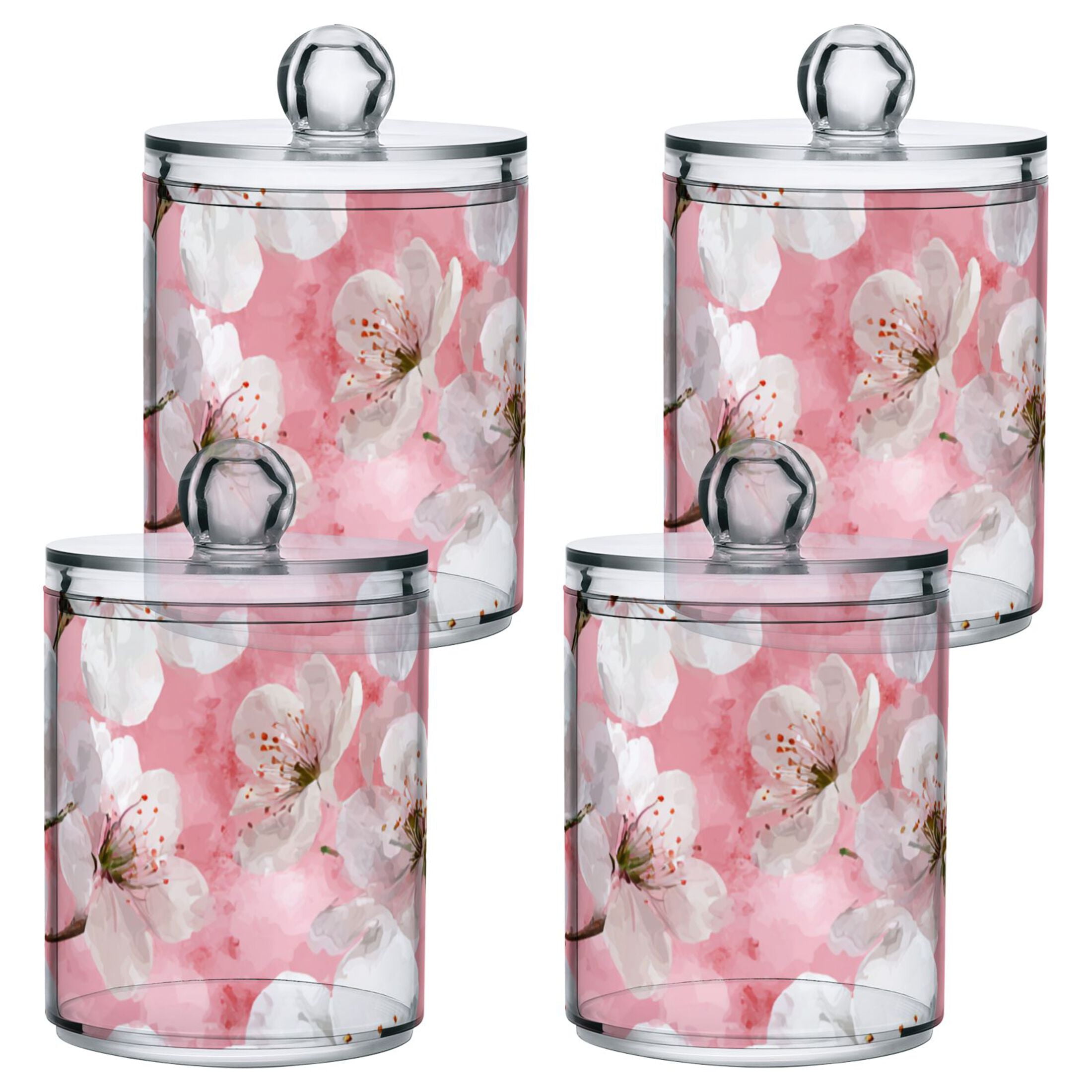 White Cherry Blossom Translucent Plastic Cans Storage Canisters with ...