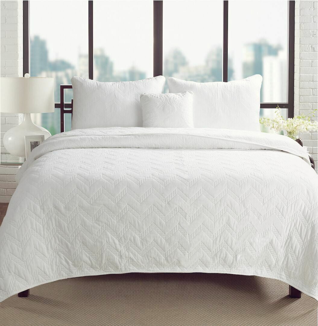 White Chevron Reversible Cotton Quilt Set, Bedspreads, Coverlet ...