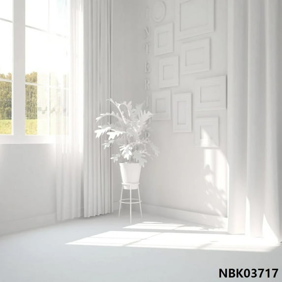 White Chic House Window Curtain Sunshine Plants Portrait Photography Backdrops Photo Backgrounds ...