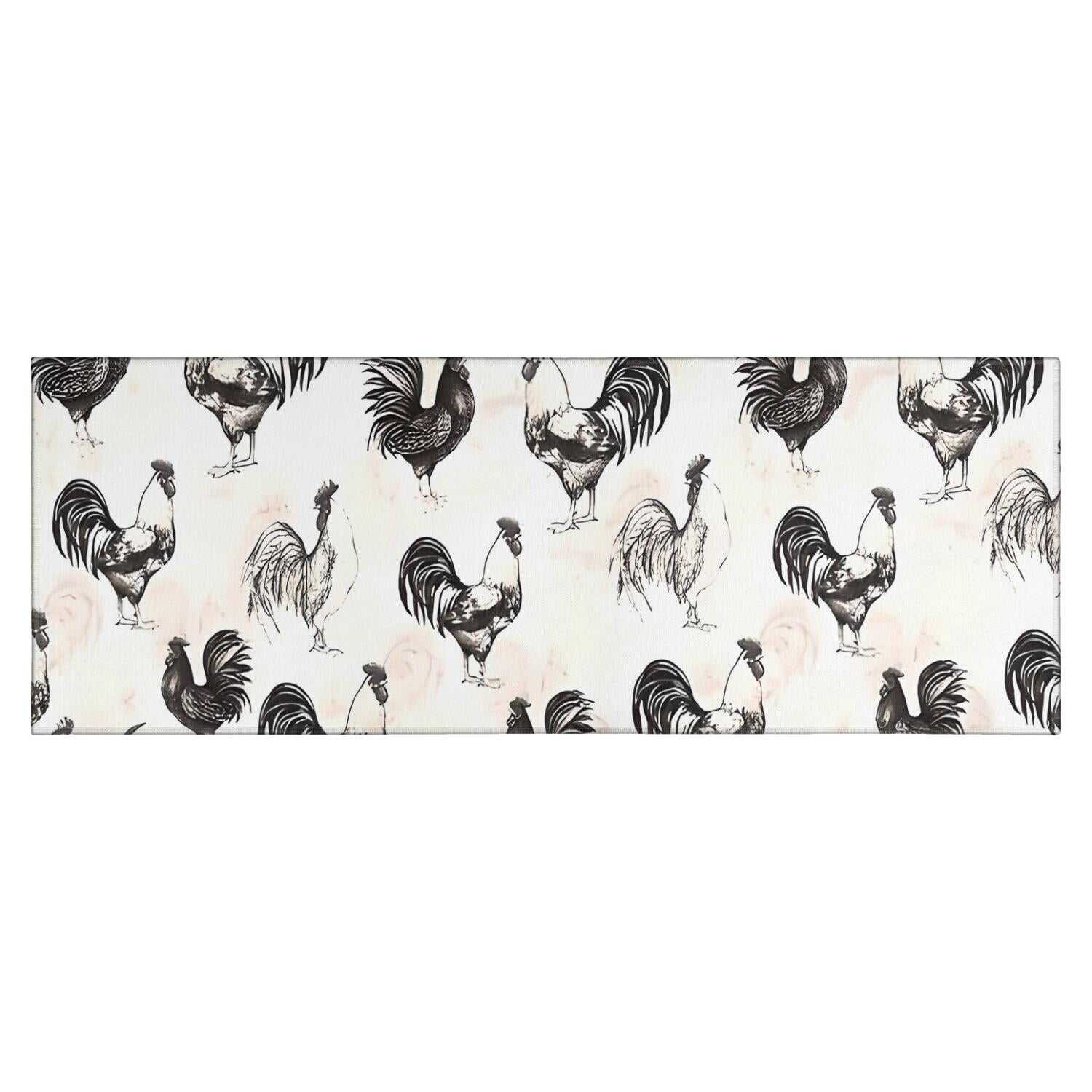 White Chicken Black Rooster Pattern Kitchen Rug Mat,Kitchen Runner Rugs ...
