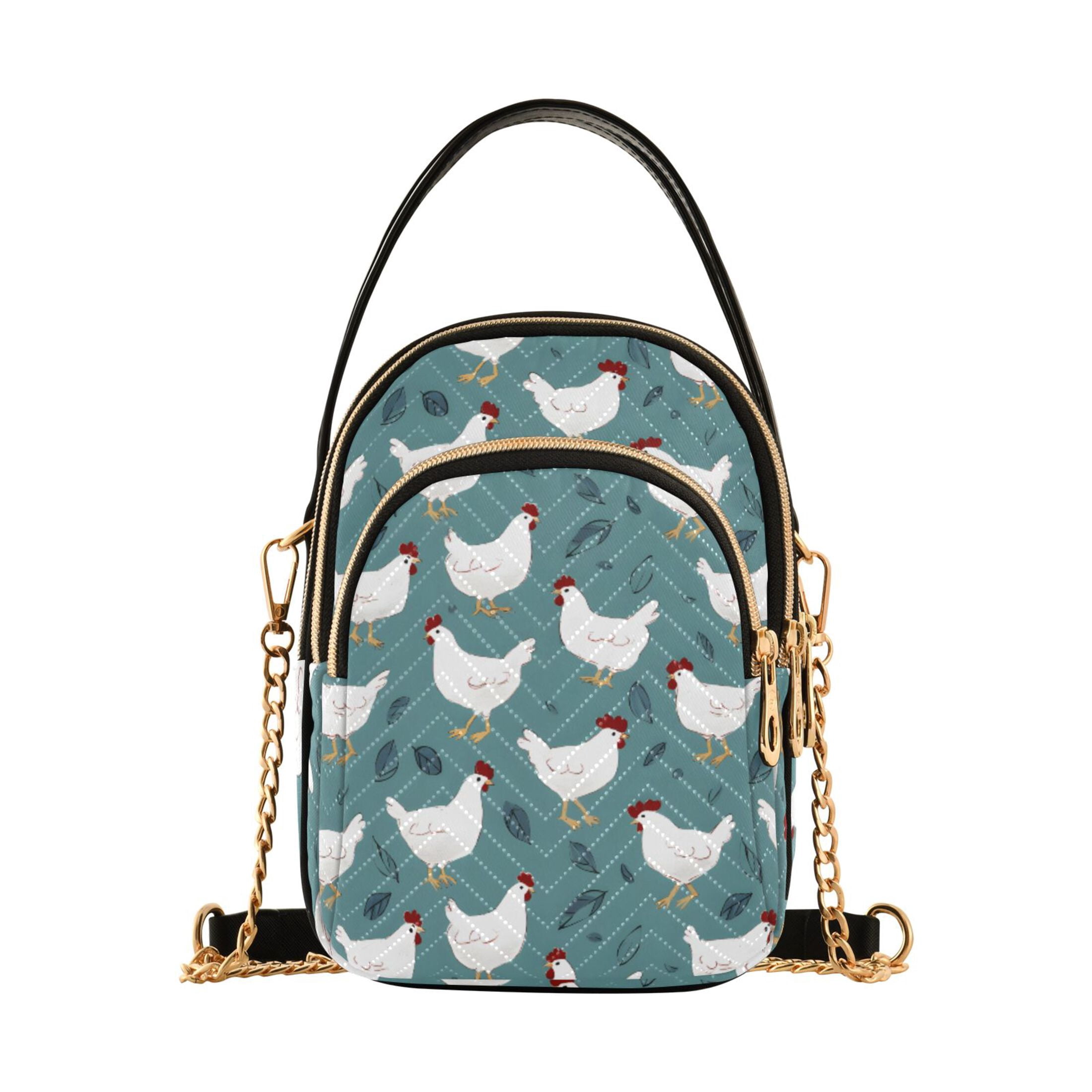 White Chicken Leaves Pattern Women's Crossbody Handbags Leather ...