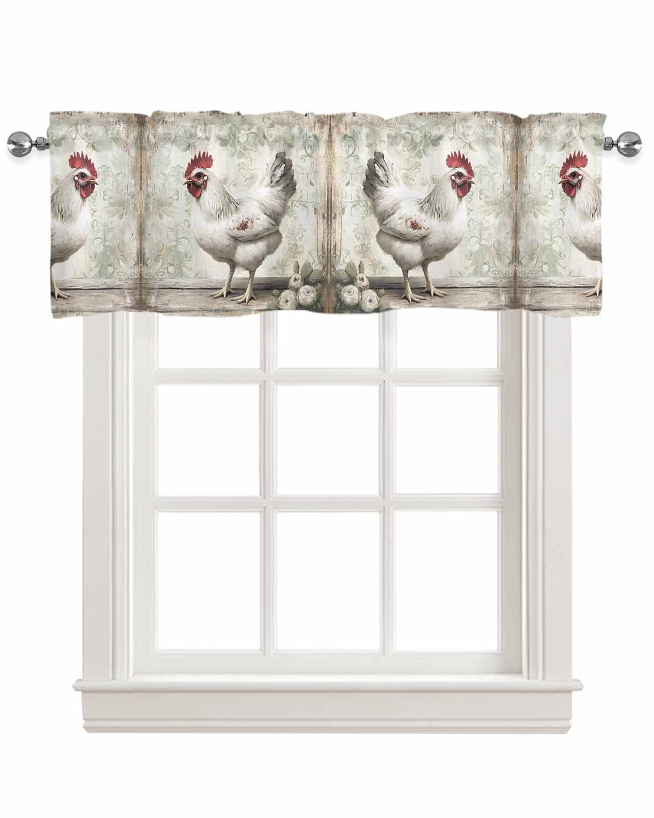 White Chicken Rustic Kitchen Valances for Windows Farmhouse Linen ...