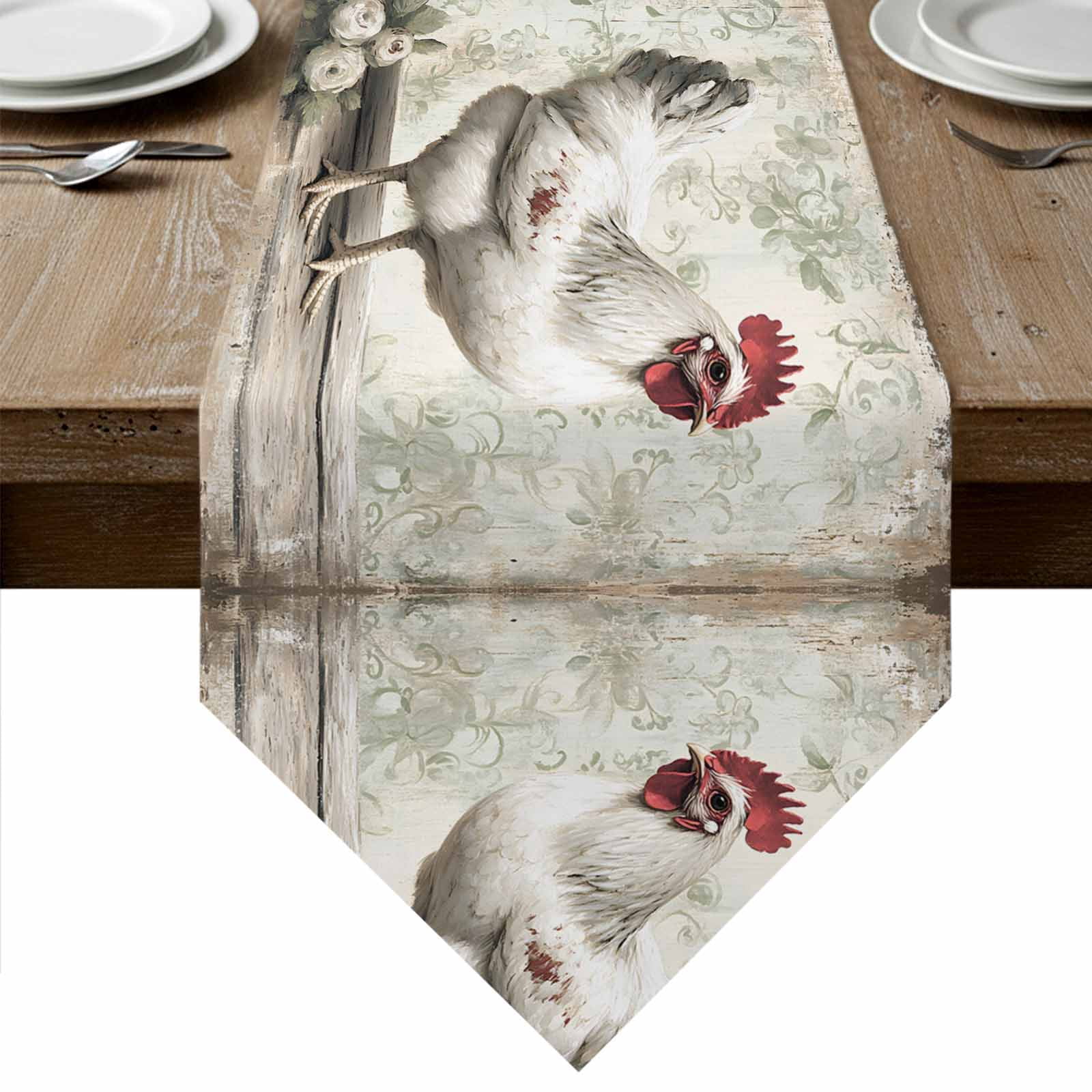 White Chicken Rustic Table Runner Linen Burlap Table Runner 108 Inches ...