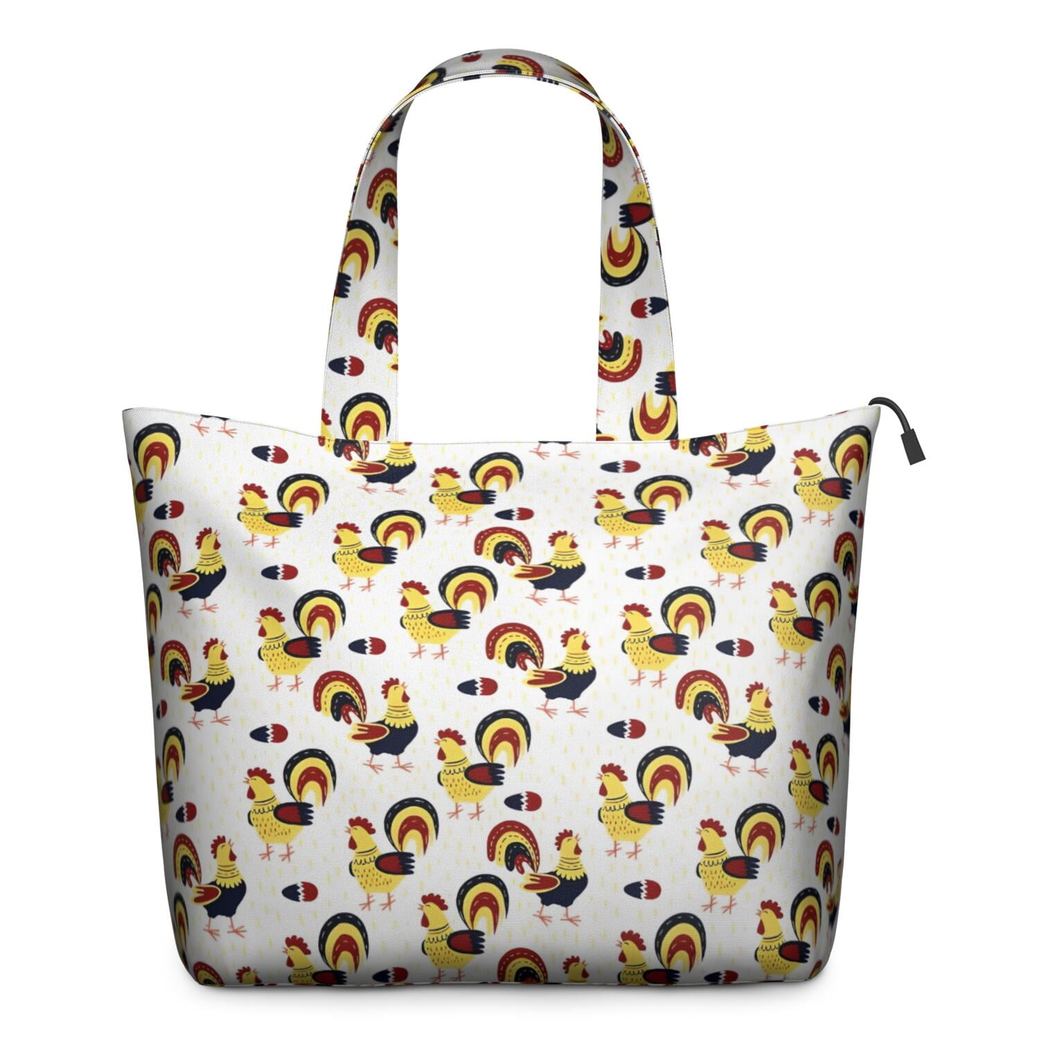 White Chicken Yellow Rooster Egg Pattern Travel Tote Bags for Women ...