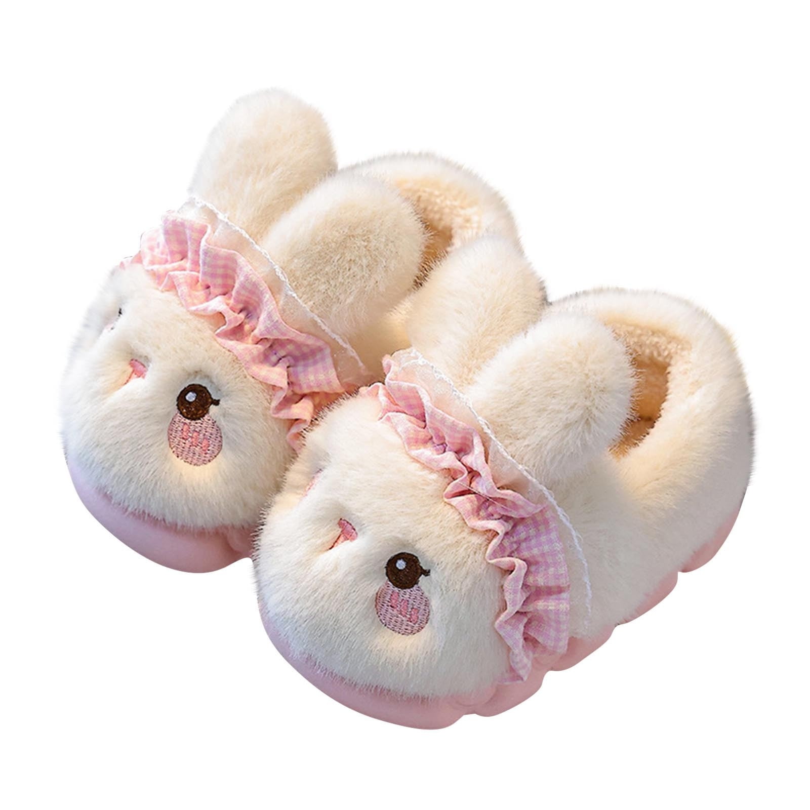 White Childrens Fuzzy Slippers With Rabbit Ears Soft Warm Design For ...