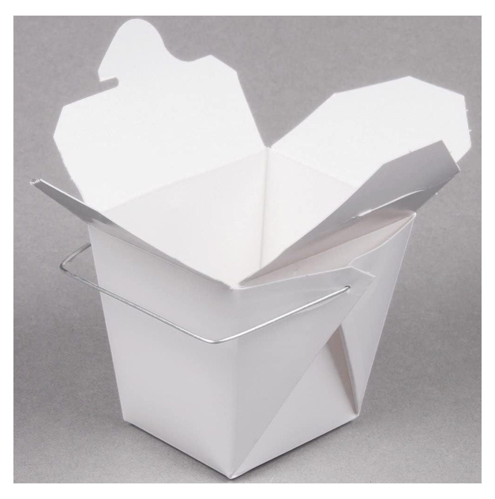White Chinese Asian Paper Take Out Box with Wire Handle, Leak and ...
