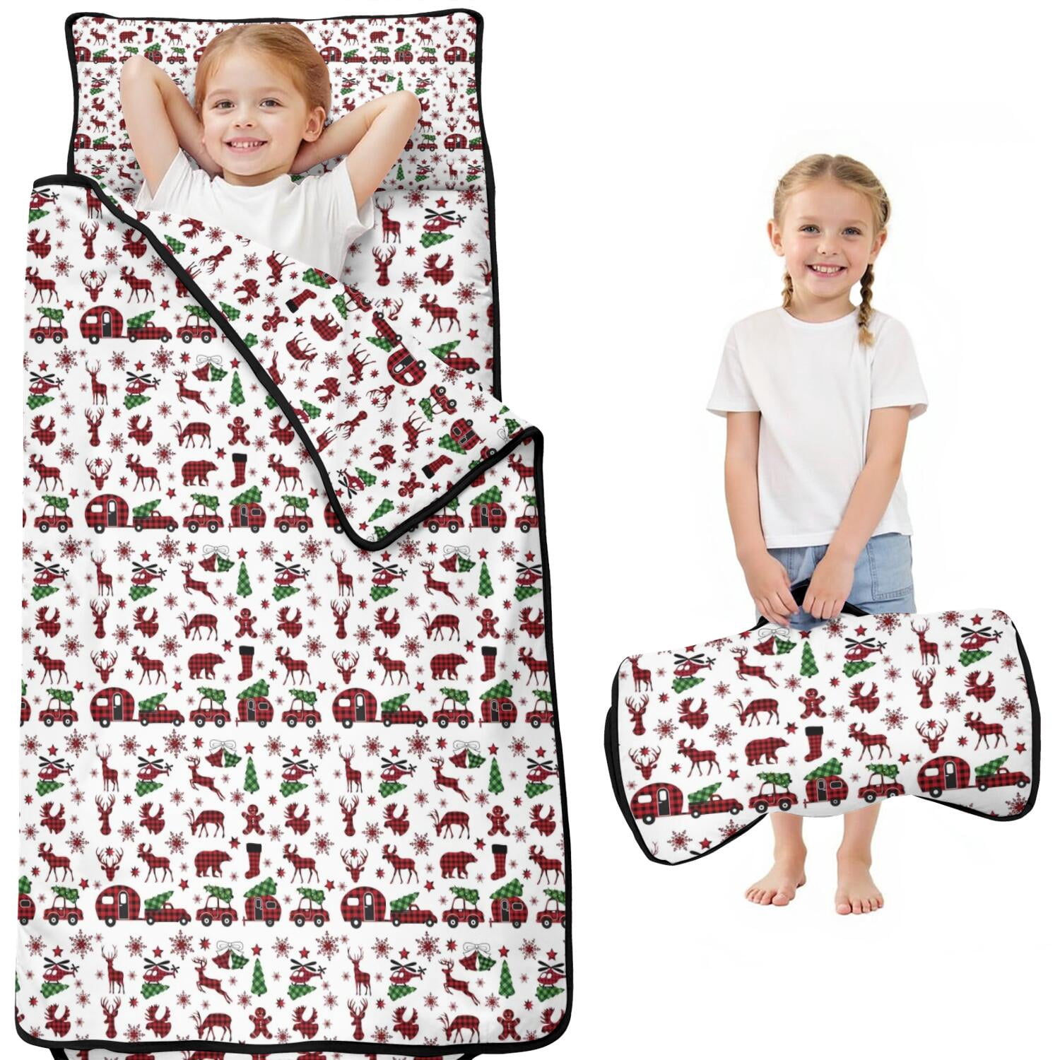 White Christmas Animal and Car Pattern Toddler Nap Mats for Kids ...