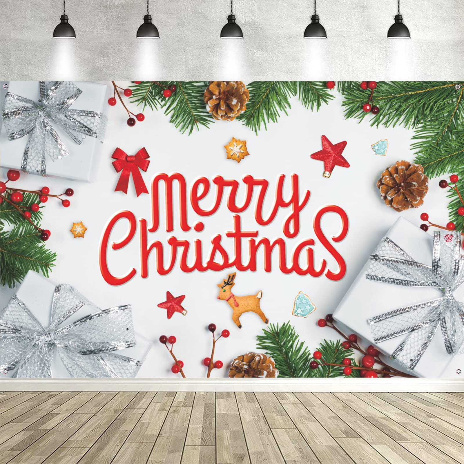 White Christmas Backdrop Banner - Extra Large Xmas Party Decorations ...