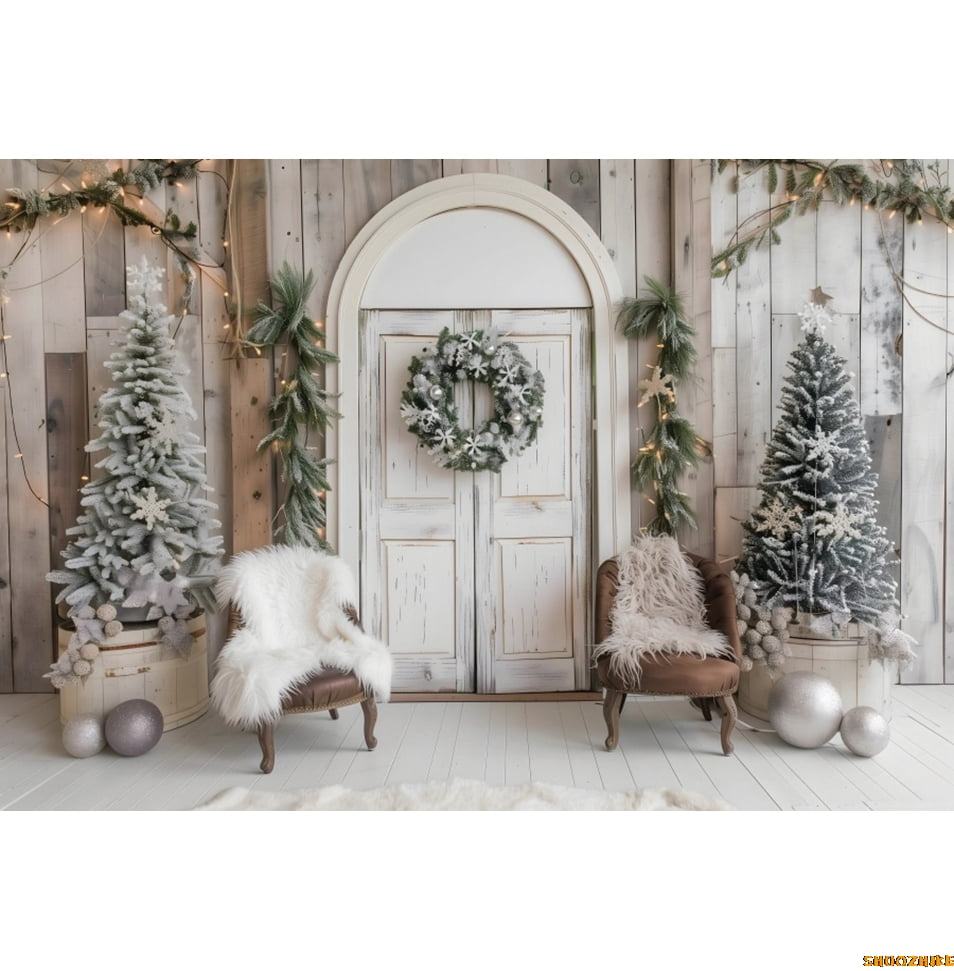 White Christmas Backdrop Fireplace Gifts Living Room Vintage Wall Xmas ...