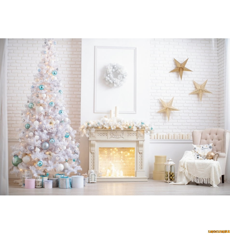 White Christmas Backdrop Fireplace Gifts Living Room Vintage Wall Xmas ...