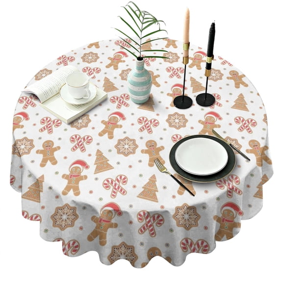 White Christmas Gingerbread Man Pattern Round Tablecloth 60"x60 ...