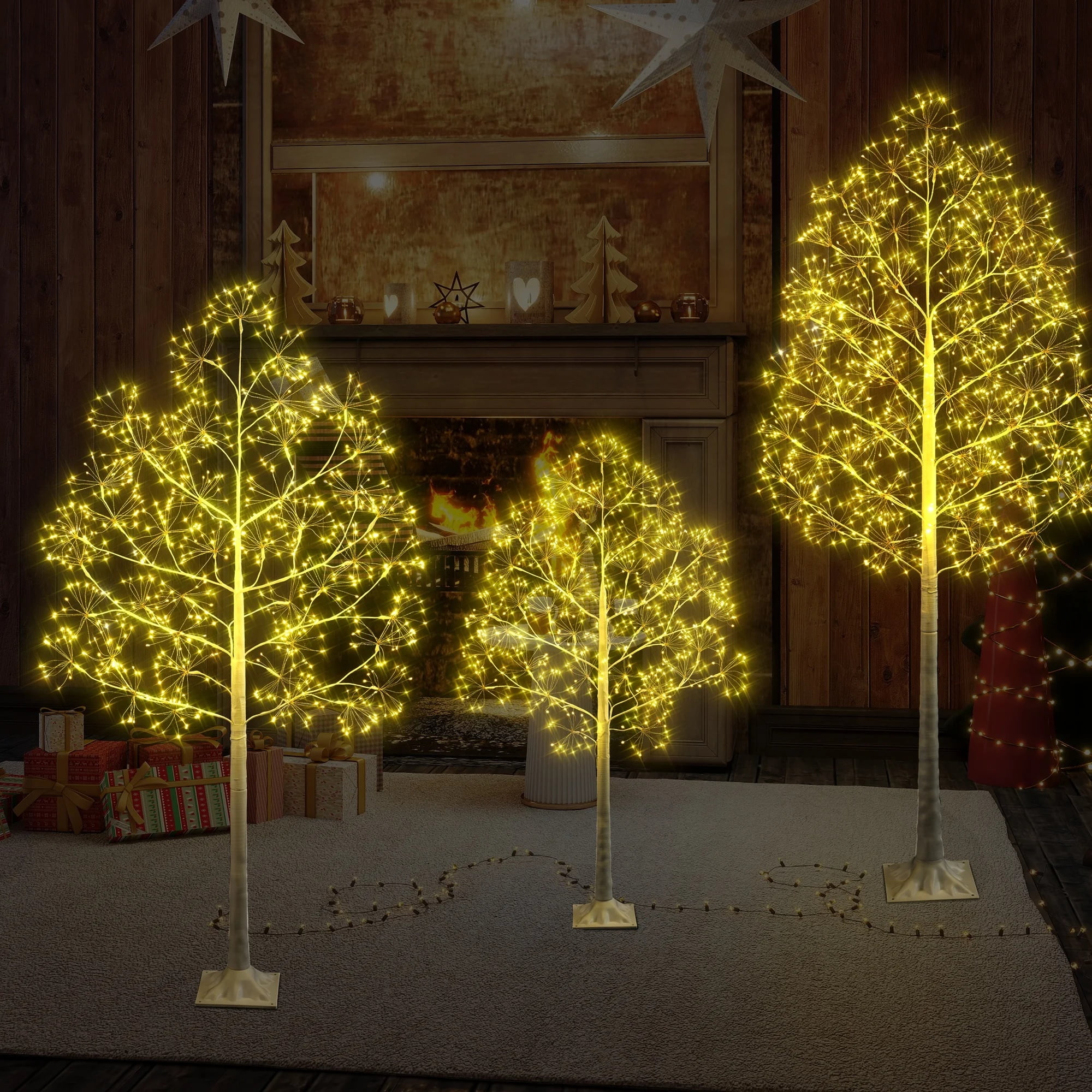 White Christmas Lighted Brich Trees Set with 6FT Birch, 5FT Birch, 4FT ...