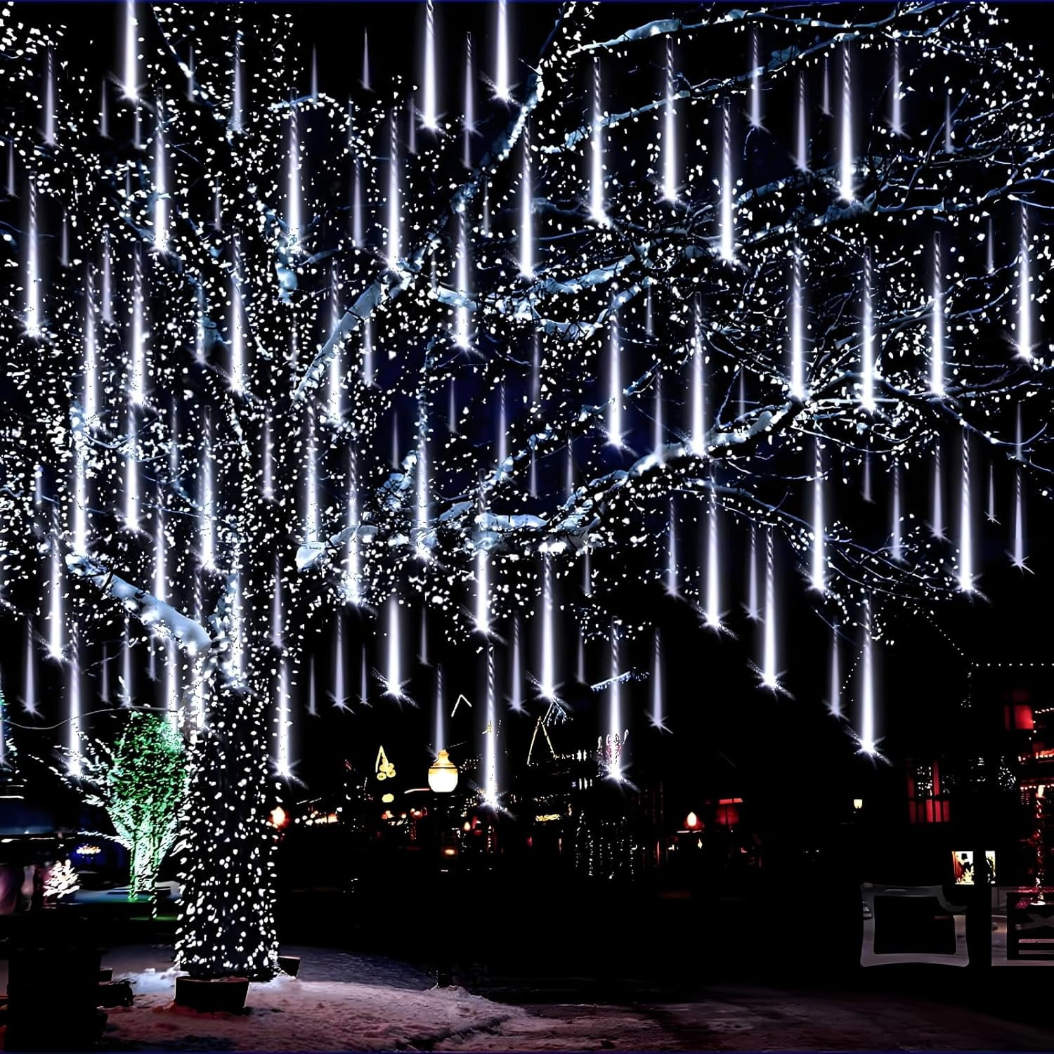 White Christmas Lights Outdoor, UL Plug 24 Tubes 576 LEDs Meteor Shower ...