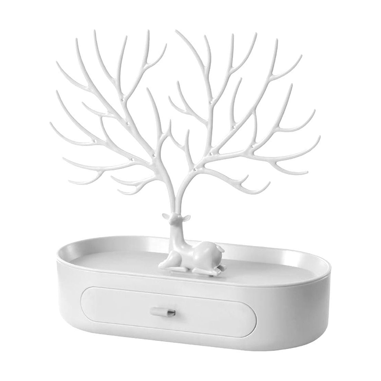 White Christmas Reindeer Jewelry Organizer With Drawer, Antler Earring ...