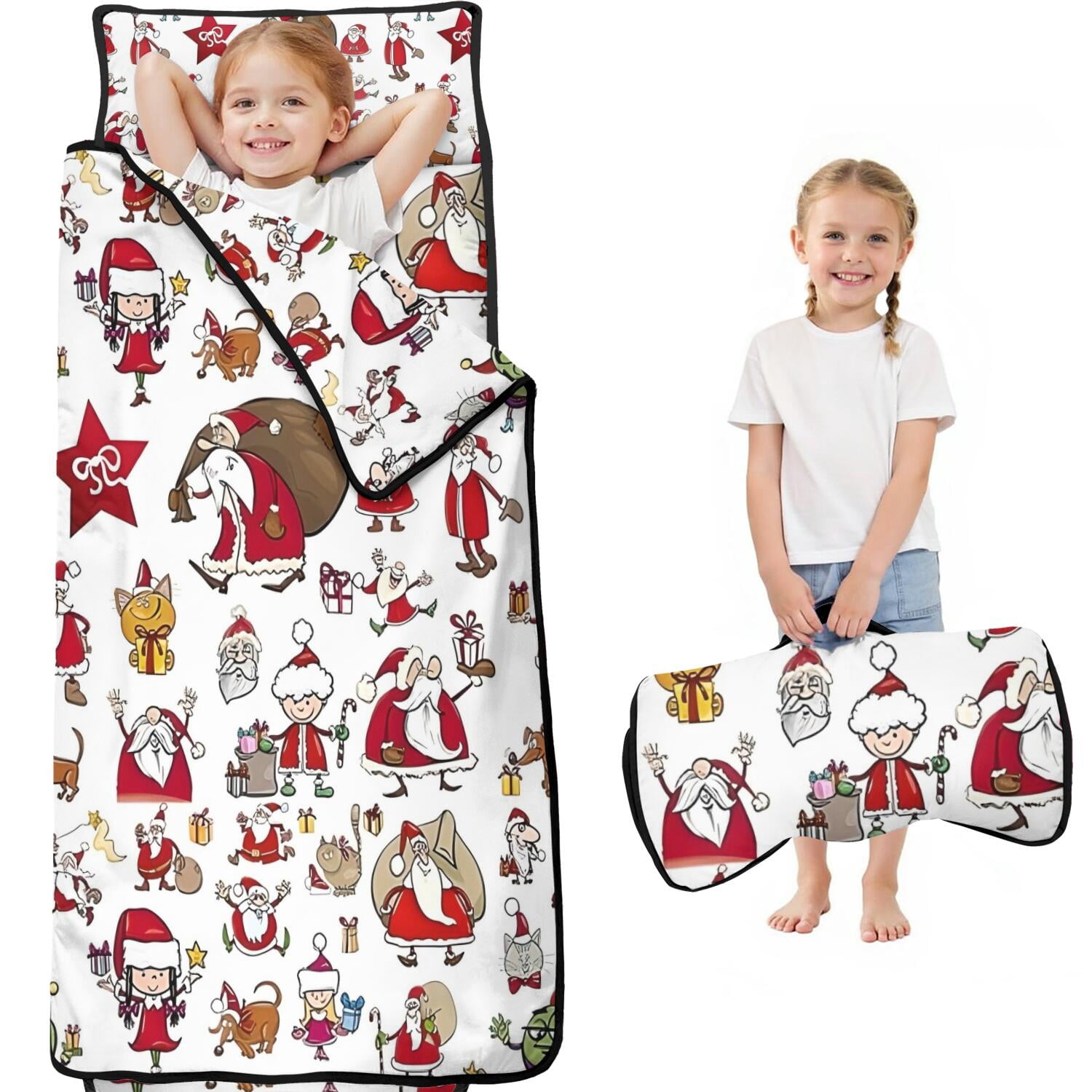 White Christmas Santa and Character Pattern Toddler Nap Mats for Kids ...