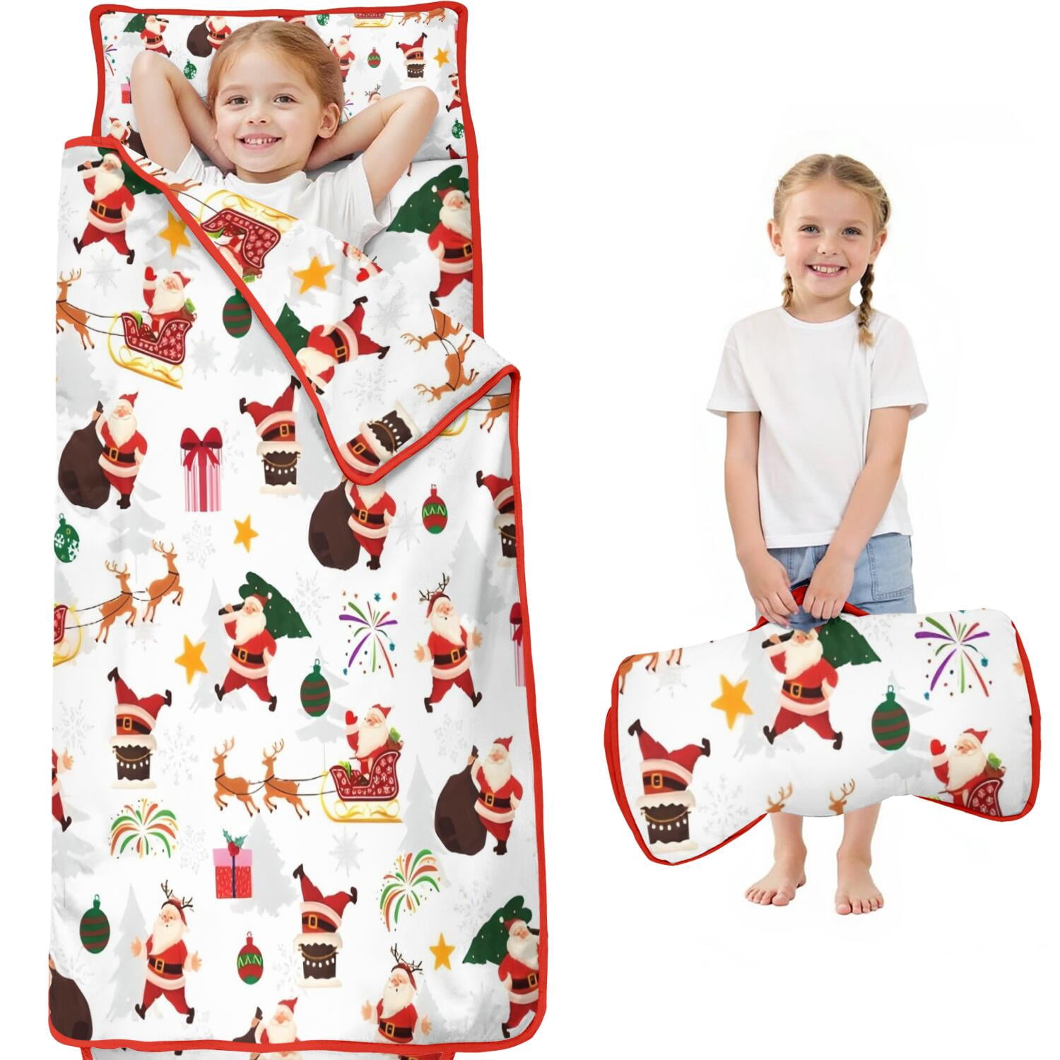 White Christmas Santa and Gift Pattern Toddler Nap Mats for Kids ...