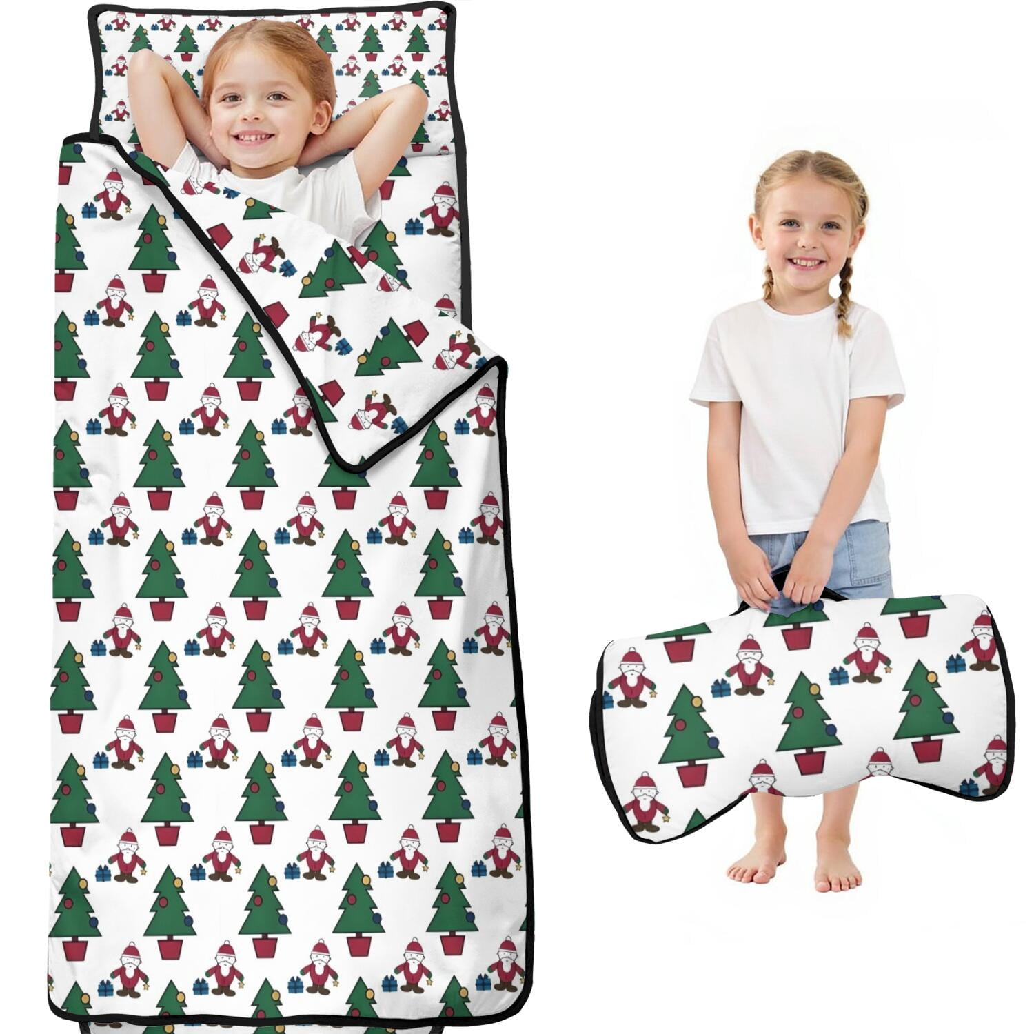 White Christmas Santa and Tree Pattern Toddler Nap Mats for Kids ...