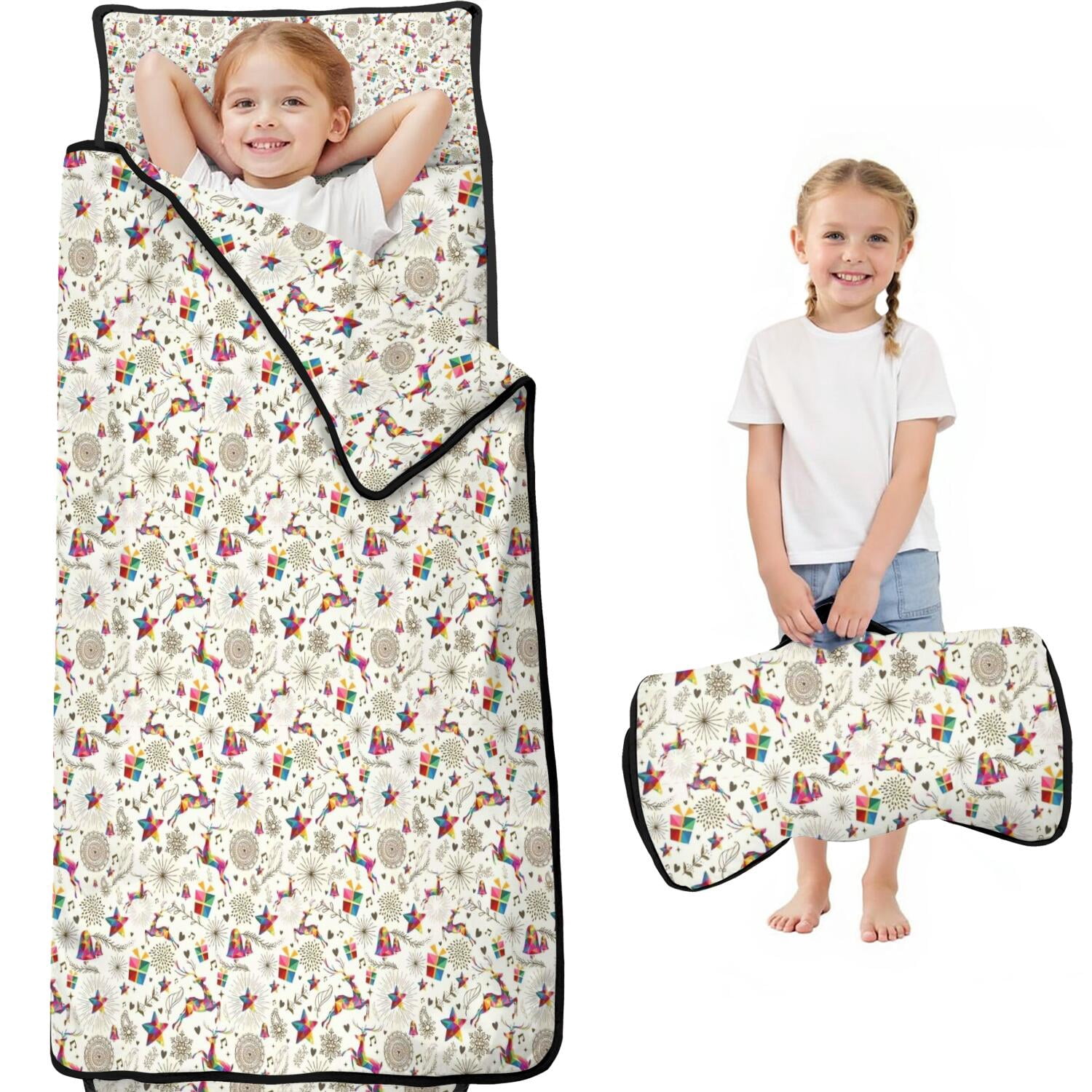 White Christmas Star and Gift Pattern Toddler Nap Mats for Kids ...