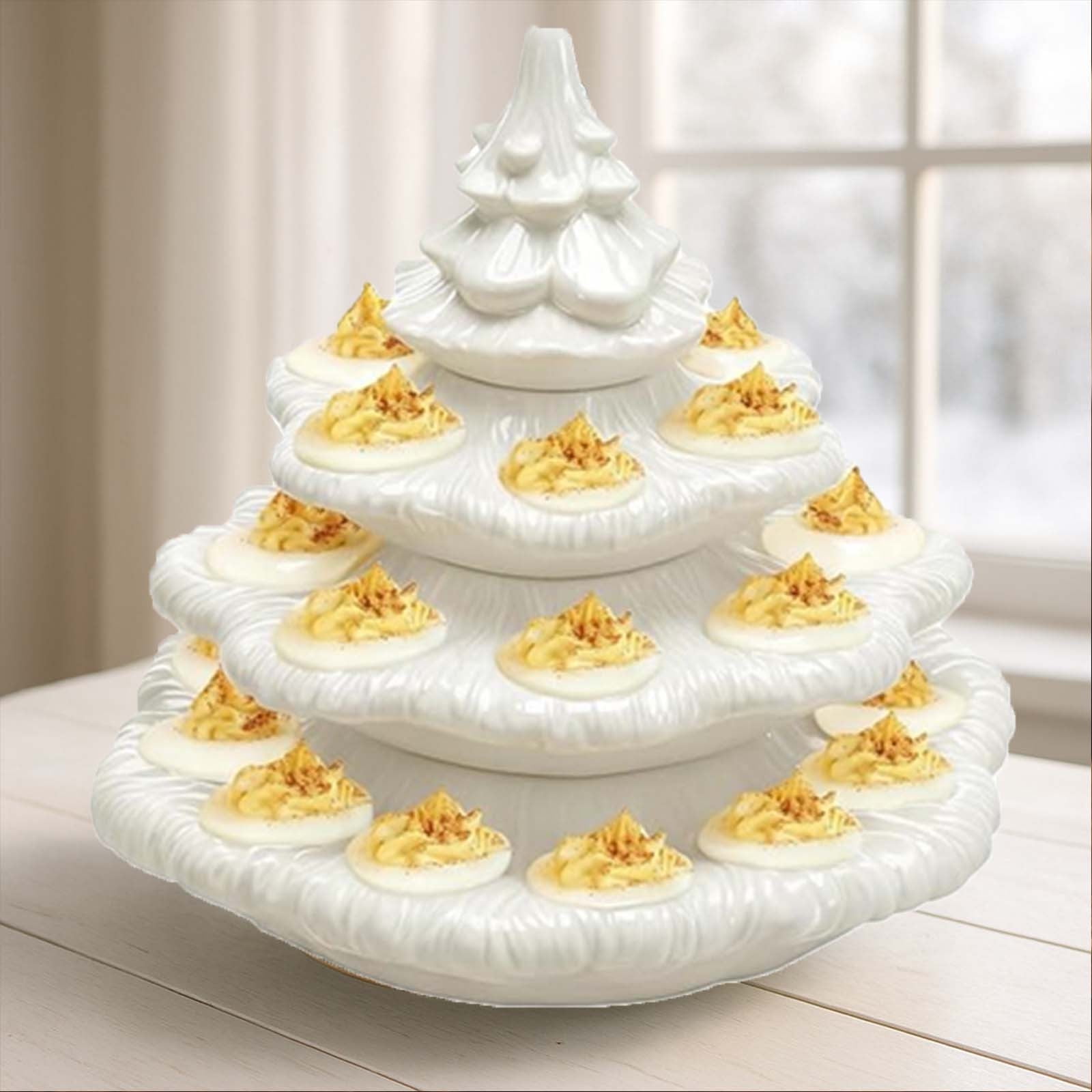 White Christmas Tree Deviled Egg Platter Set with Lid, Stackable Resin ...