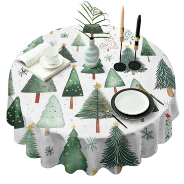 Red and Green Plaid Christmas Snow Pattern Round Tablecloth 60"x60 ...