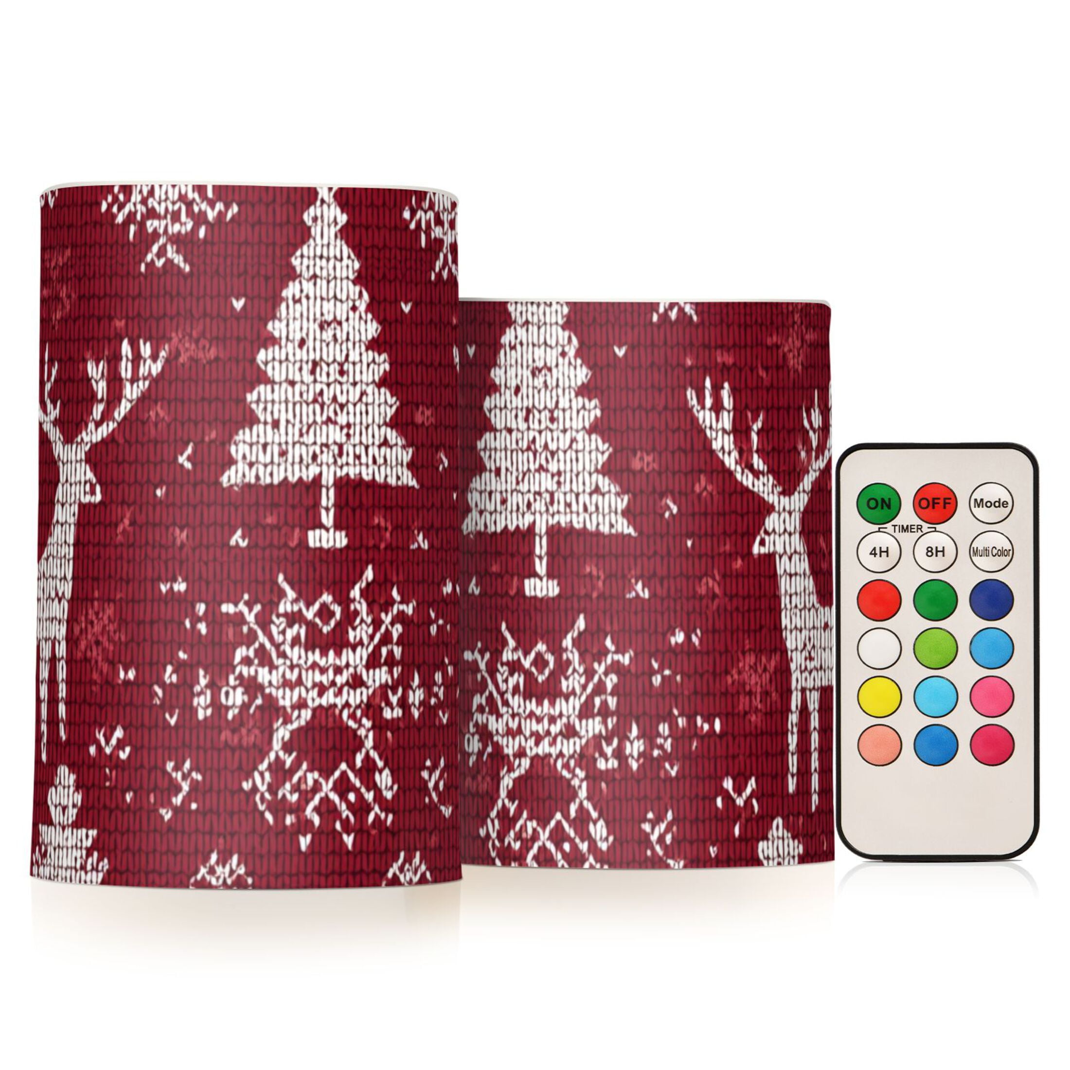 White Christmas Trees Reindeer Knit Flickering Flameless Candles LED ...