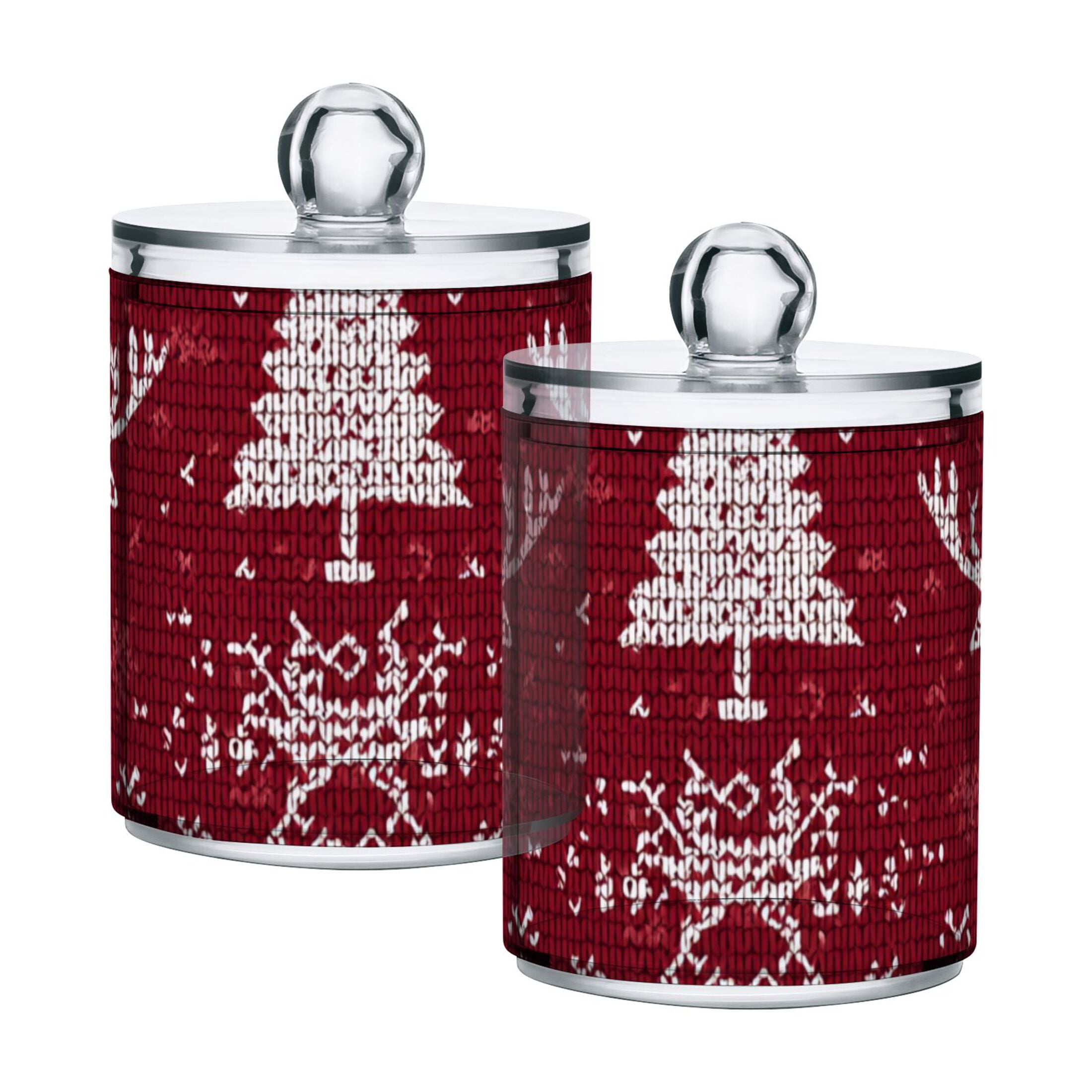 White Christmas Trees Reindeer Knit Translucent Plastic Cans Storage ...